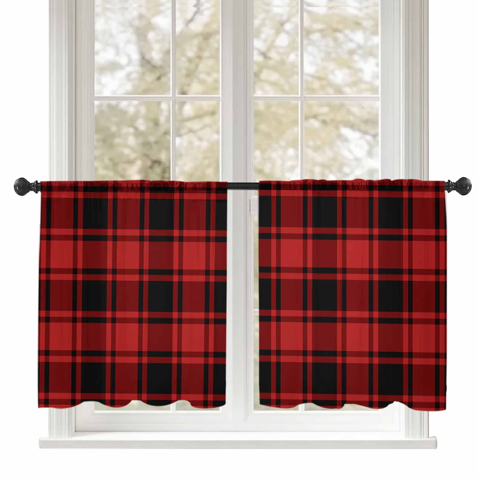 Sheer Curtains 54 inches Long, Checkered Art Classic Red Black Plaid ...
