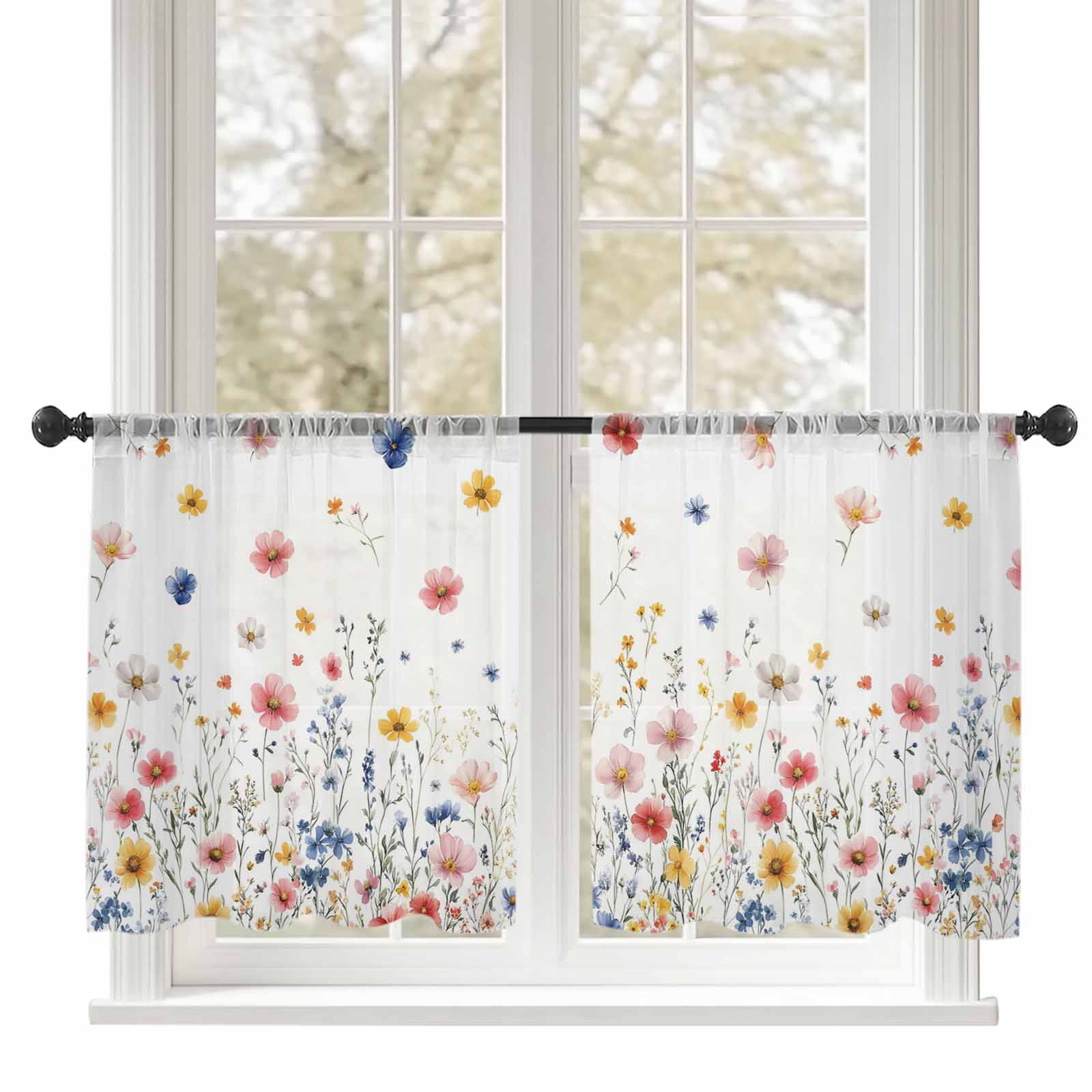 Sheer Curtains 54 inches Long, Colorful Flower Spring Farm Pink Blue ...