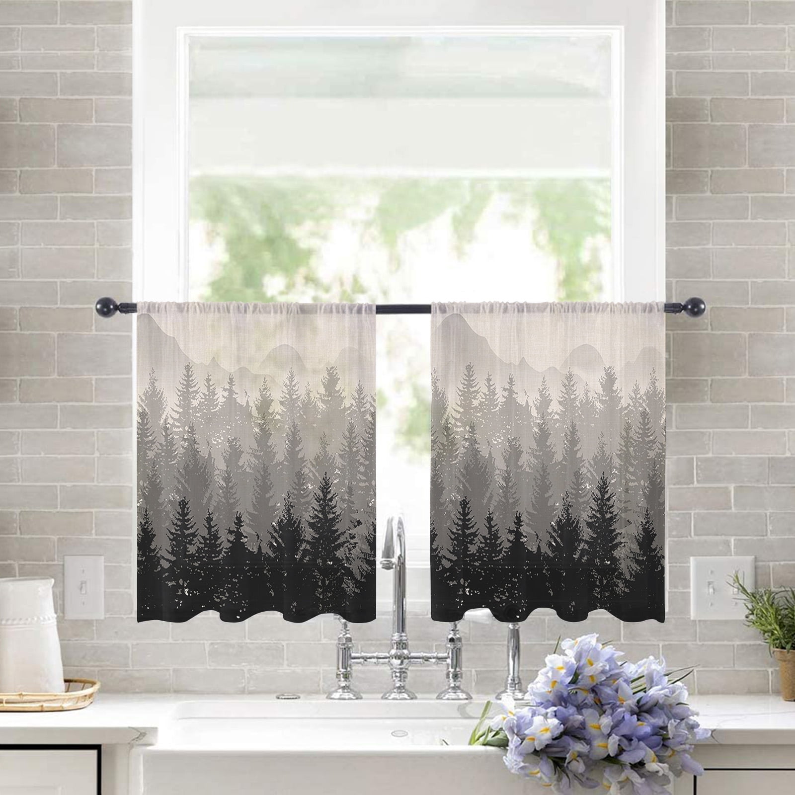 Sheer Curtains 54 inches Long, Fall Forest Silhouette Black Geay Art ...