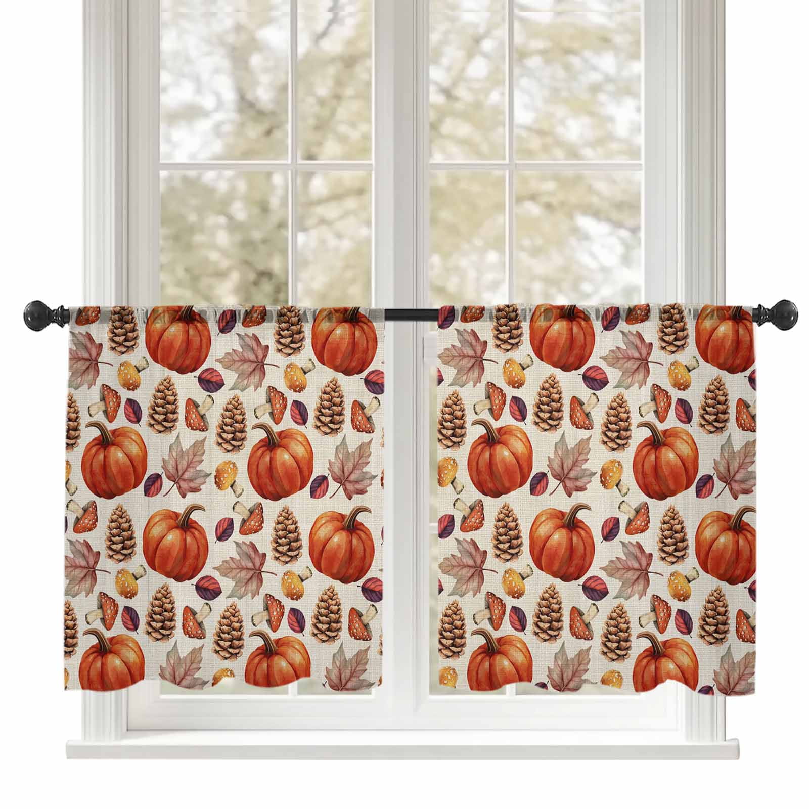 Sheer Curtains 54 inches Long, Fall Fruit Pine Cone Pumpkin Maple Leaf ...