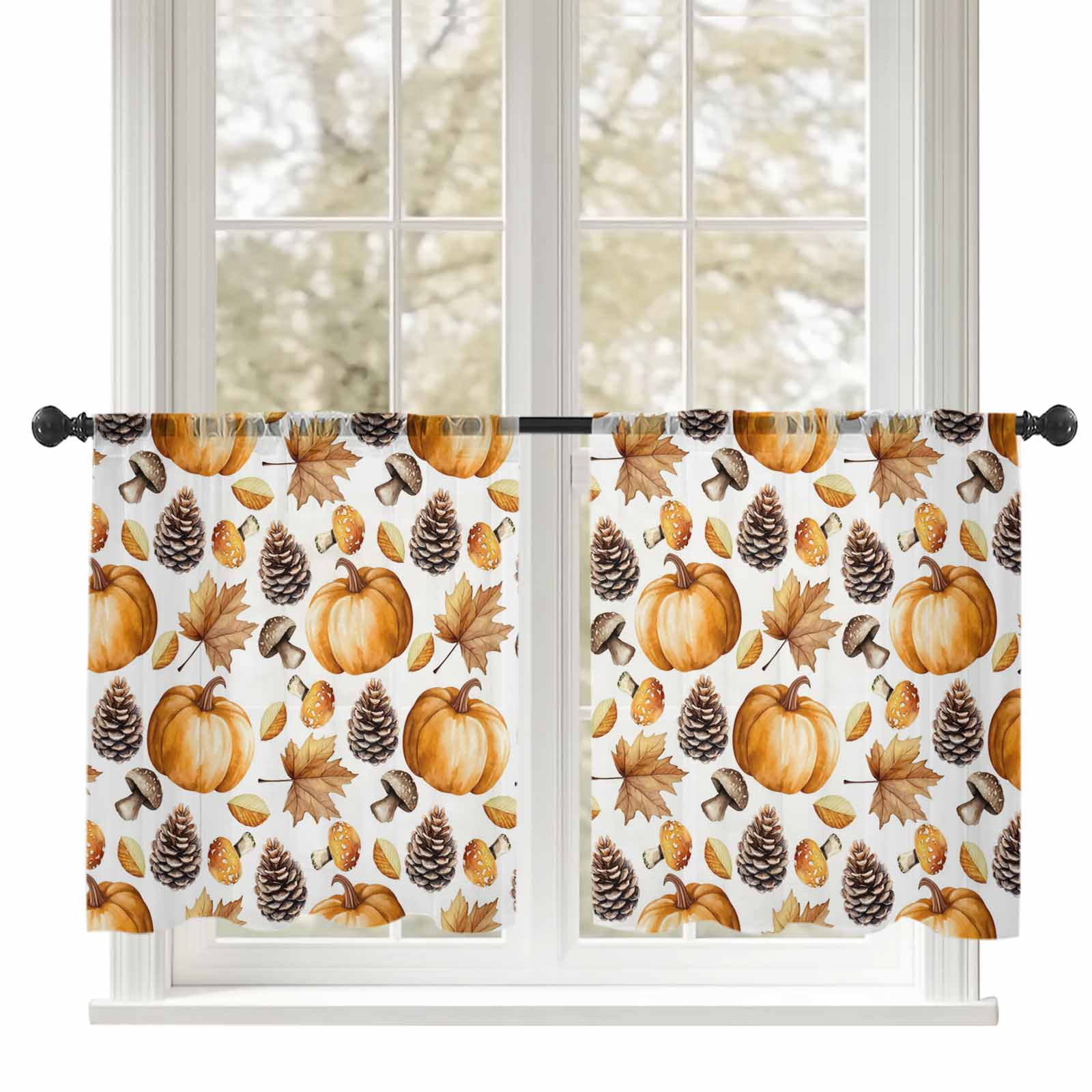 Sheer Curtains 54 inches Long, Fall Fruit Yellow Pine Cone Pumpkin ...