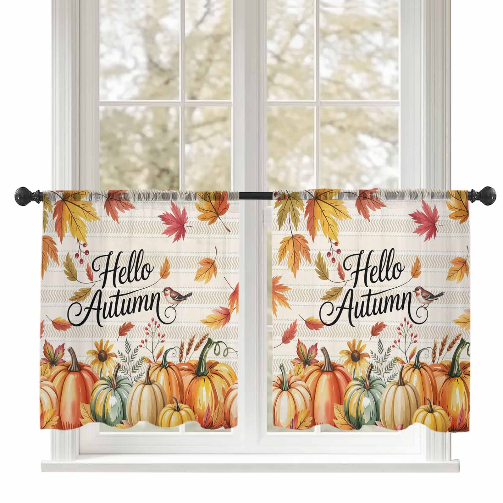 Sheer Curtains 54 inches Long, Fall Thanksgiving Hello Autumn ...