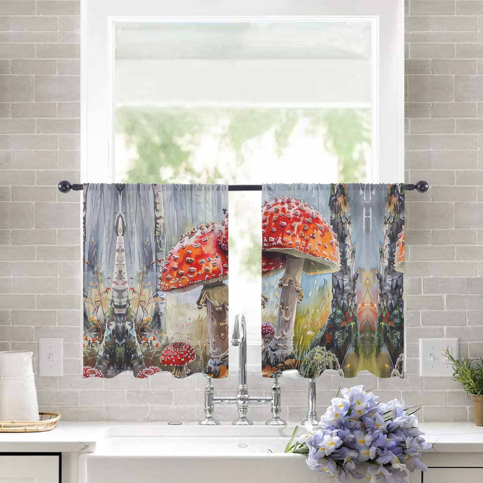 Sheer Curtains 54 inches Long, Fall Wood Mushrooms Retro Oil Painting ...