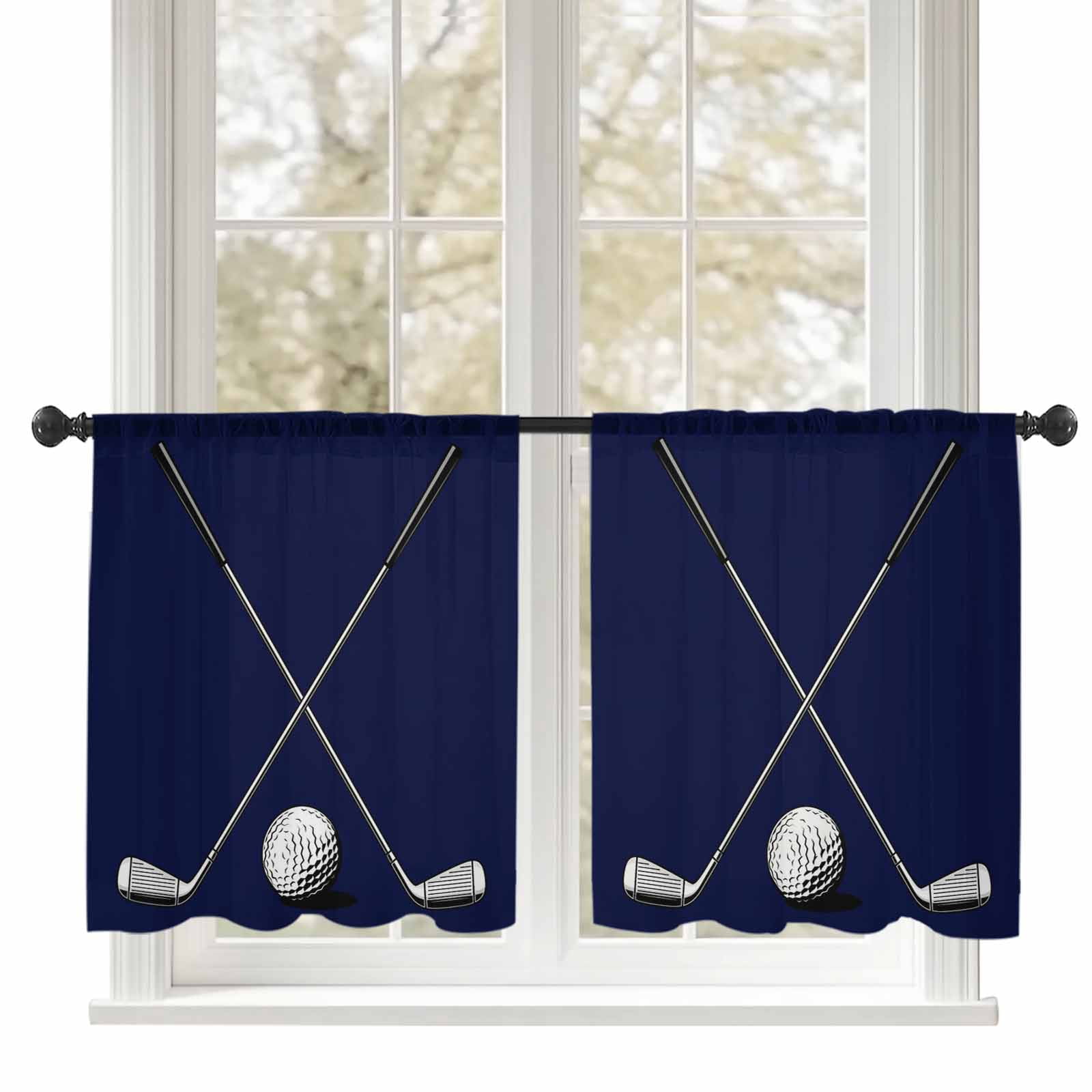 Sheer Curtains 54 inches Long, Golf Clubs Golf Bal Classic Sport Dark ...