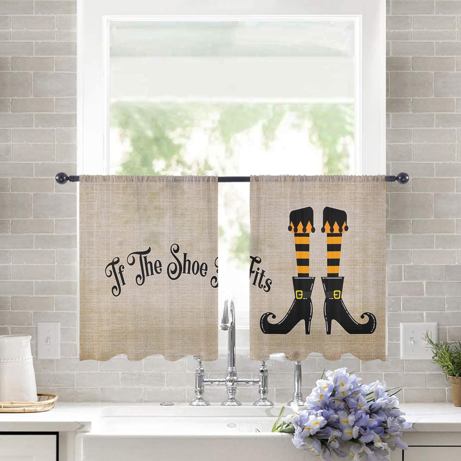 Sheer Curtains 54 inches Long, Halloween Witch Boots Light Filtering ...