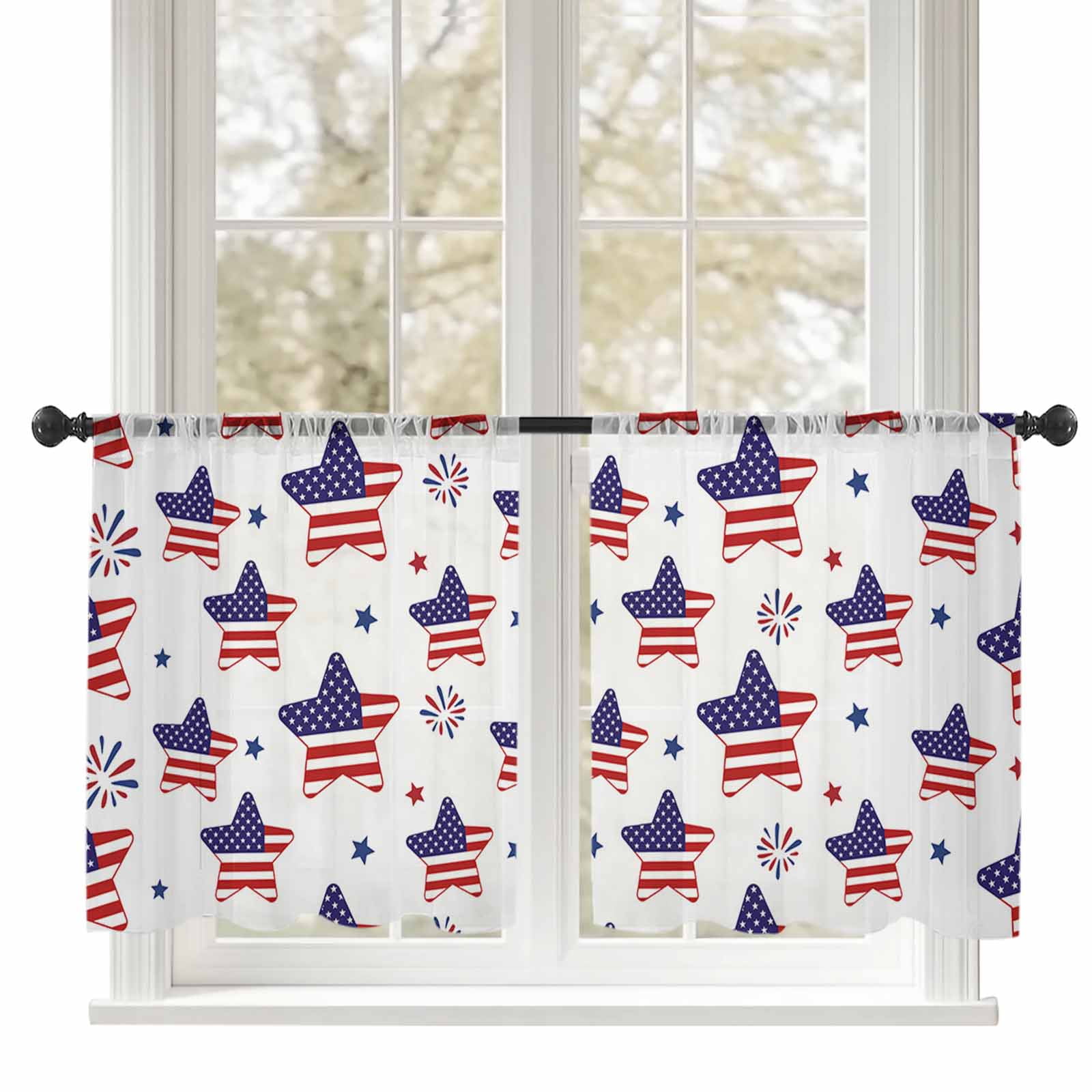 Sheer Curtains 54 inches Long, Independence Day American Flag Stars ...