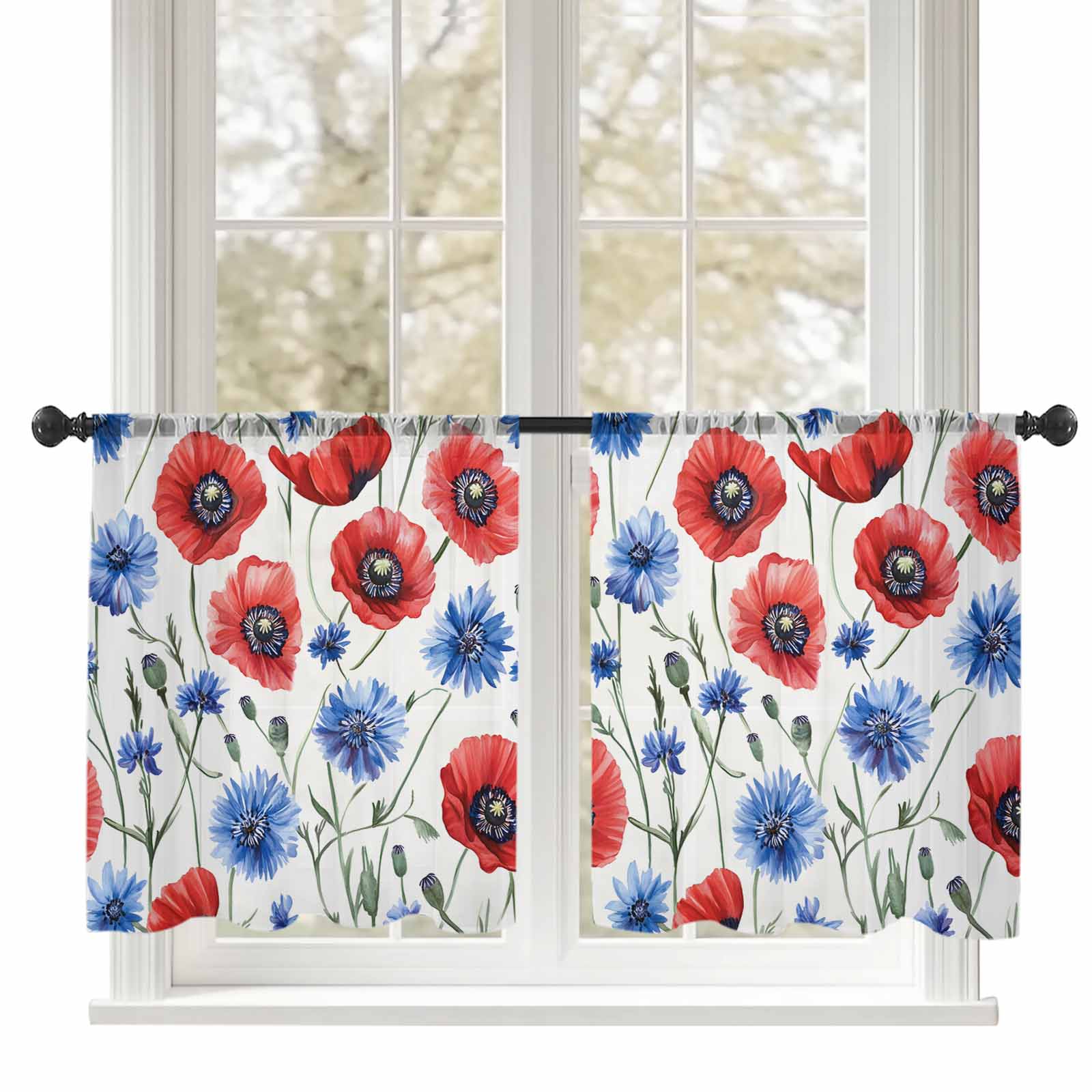 Sheer Curtains 54 inches Long, Independence Day Red Blue Concubine ...
