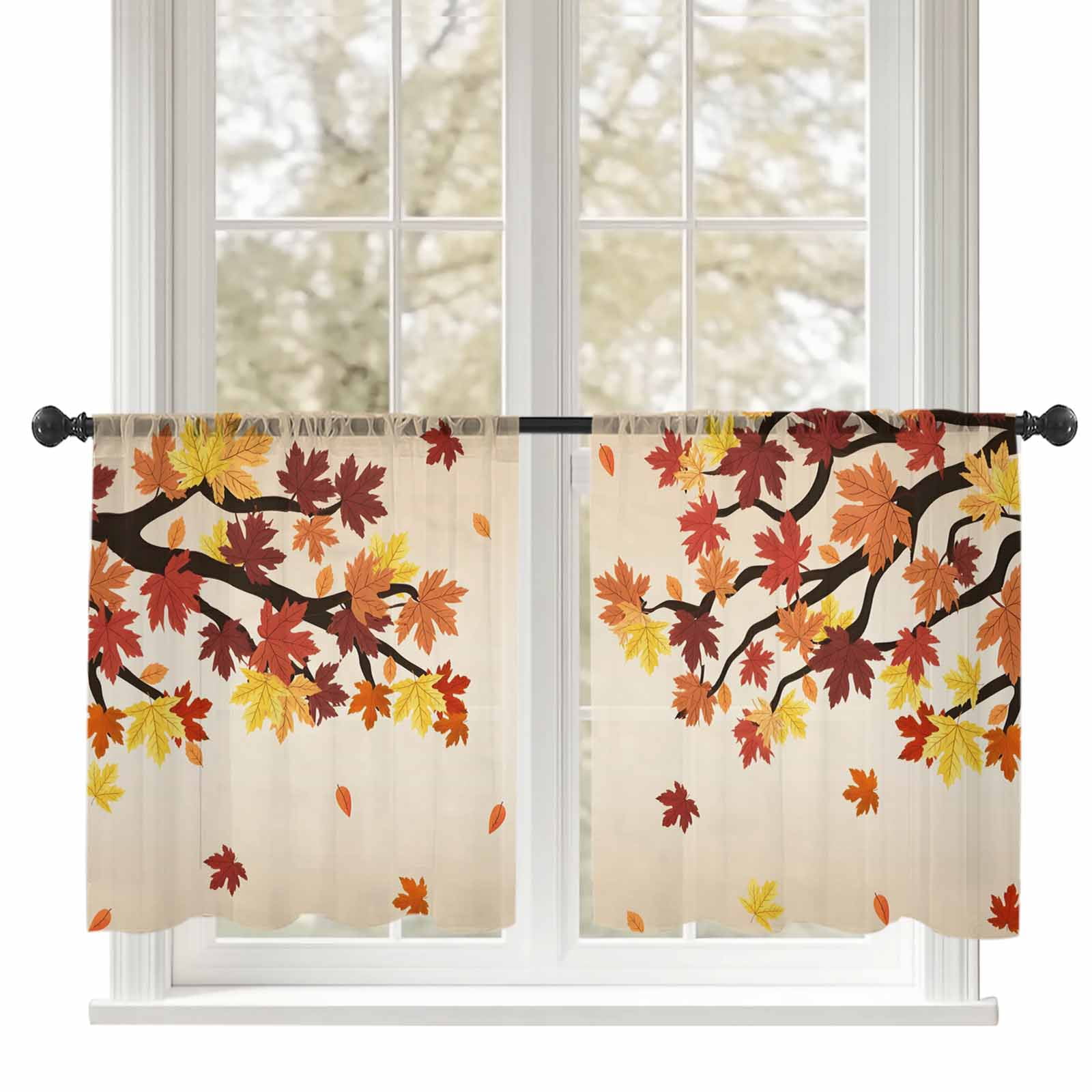 Sheer Curtains 54 inches Long, Maple Leaf Fall Autumn Leaves Farmhouse ...