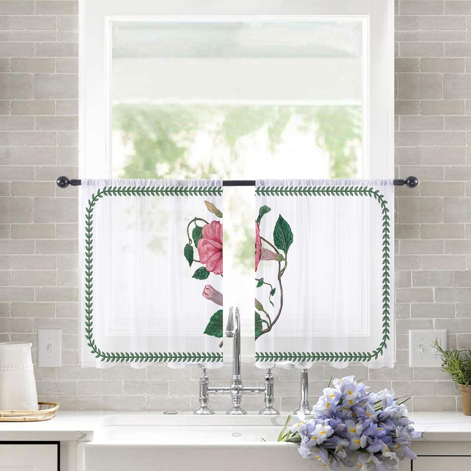 Sheer Curtains 54 inches Long, Morning Glories-Plants and Flowers Theme ...