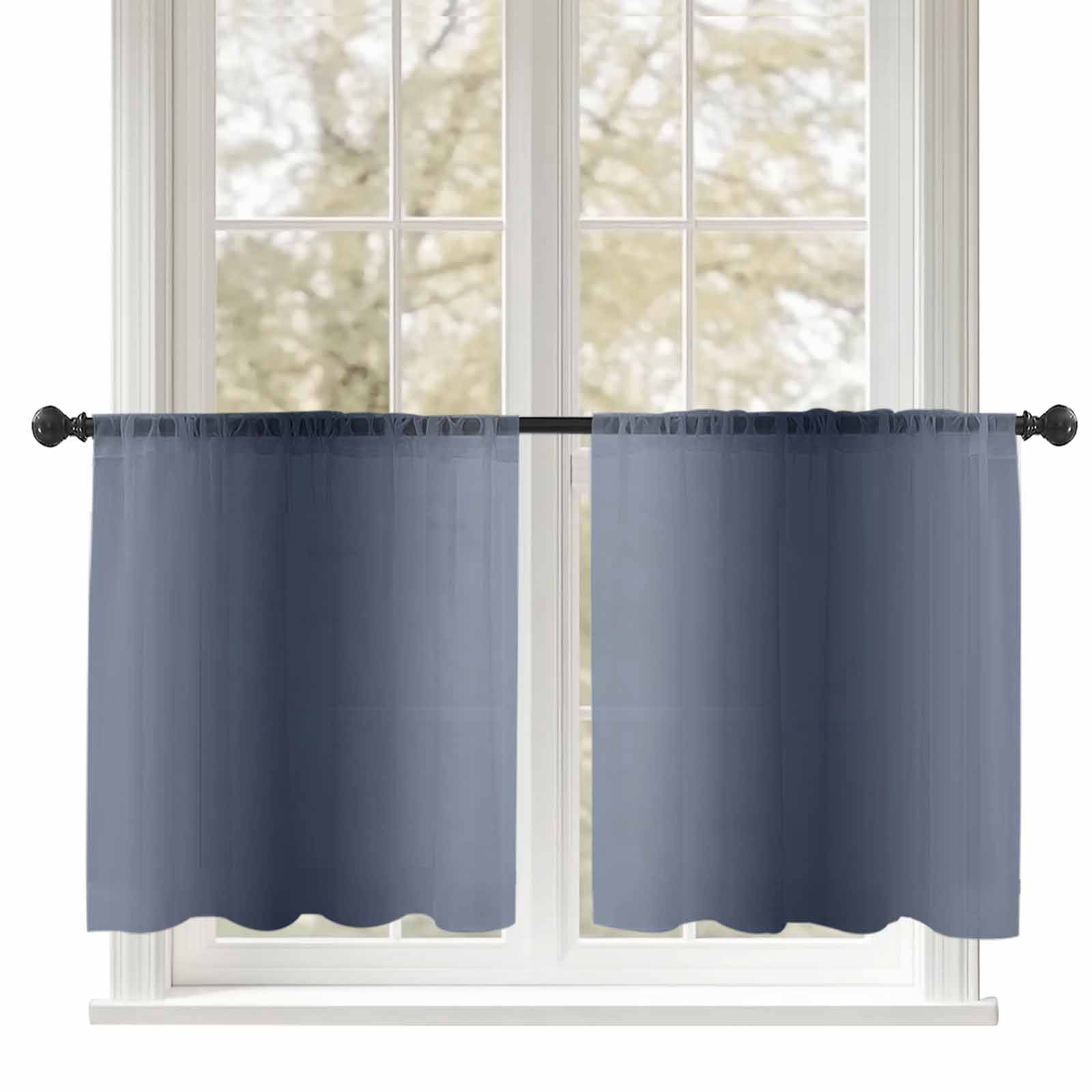 Sheer Curtains 54 inches Long, Navy Blue Gradient Ombre Light Filtering ...