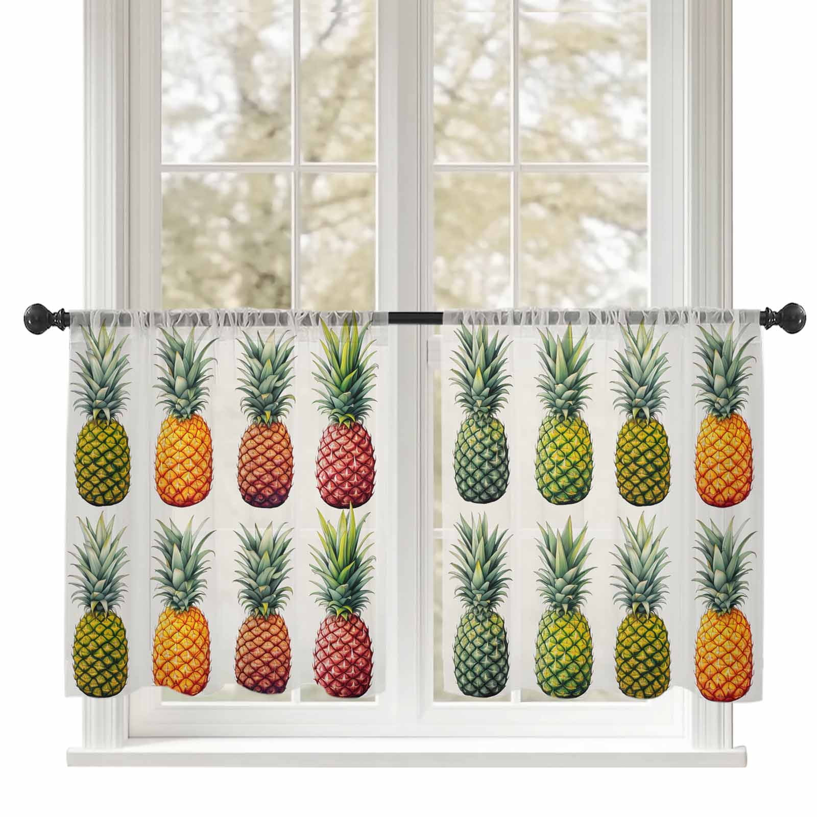 Sheer Curtains 54 inches Long, Pink Green Pineapple Gradient Watercolor ...