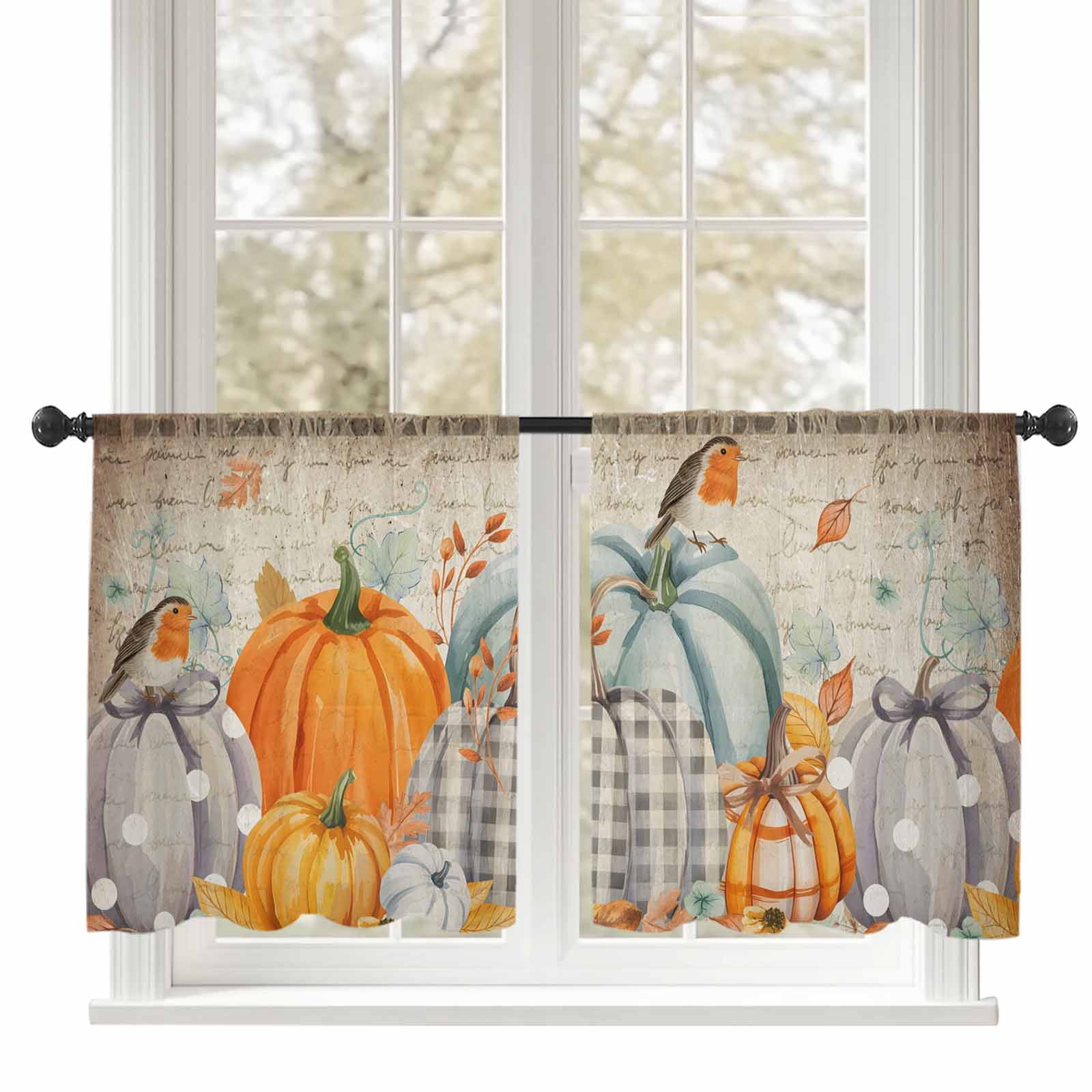 Sheer Curtains 54 inches Long, Pumpkin Thanksgiving Fall Bird Give ...