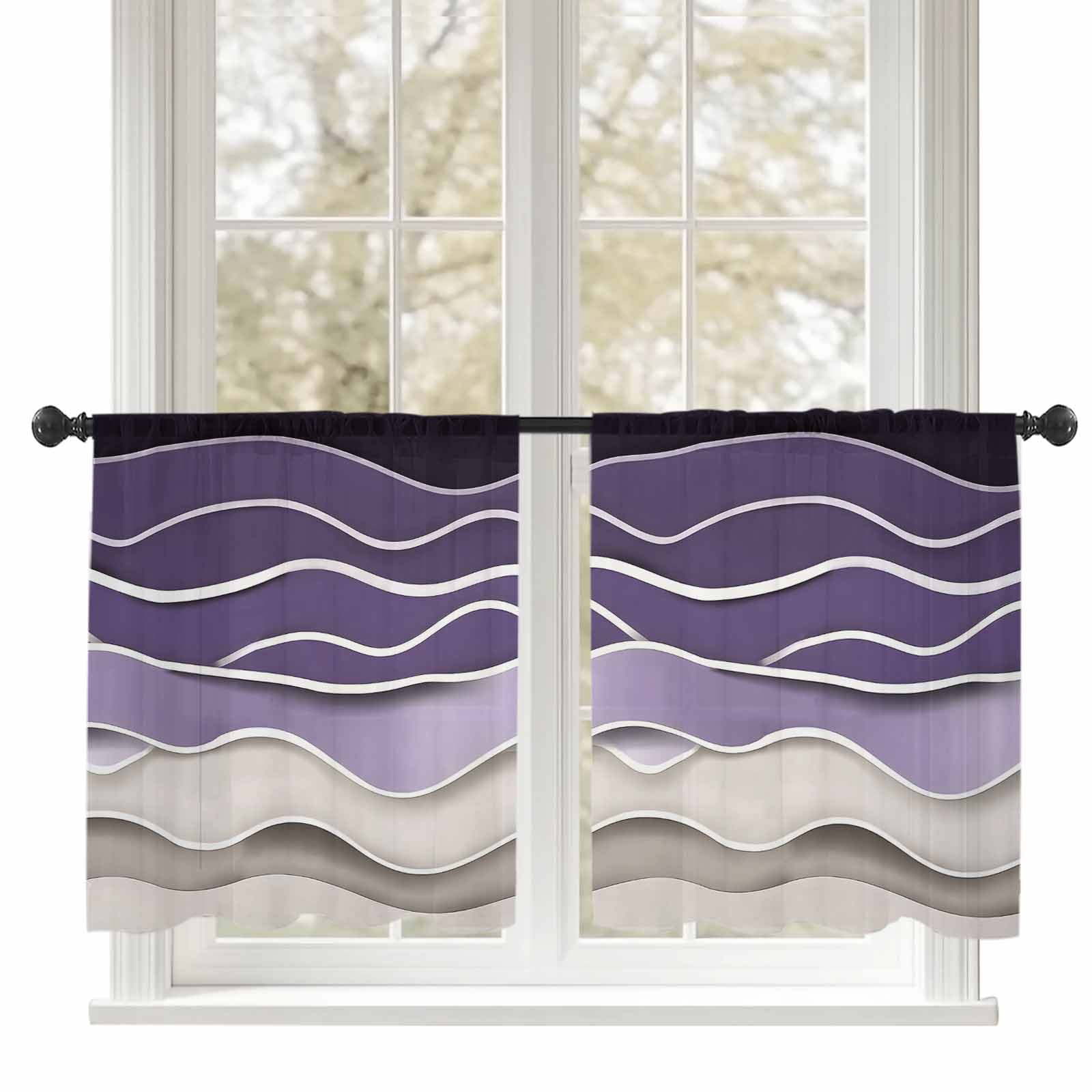 Sheer Curtains 54 inches Long, Purple Ripple Purple Gradient Abstract ...