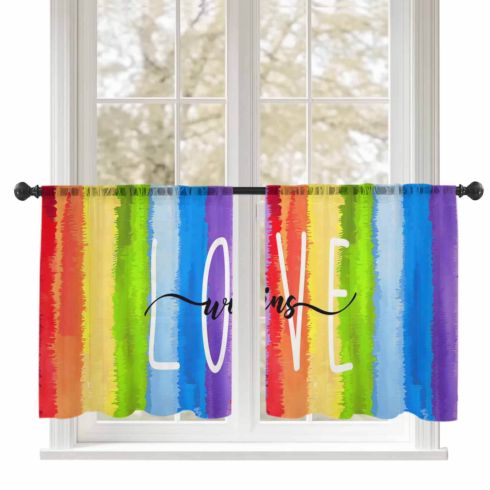 Sheer Curtains 54 inches Long, Rainbow Gradient Love Wins Colorful ...