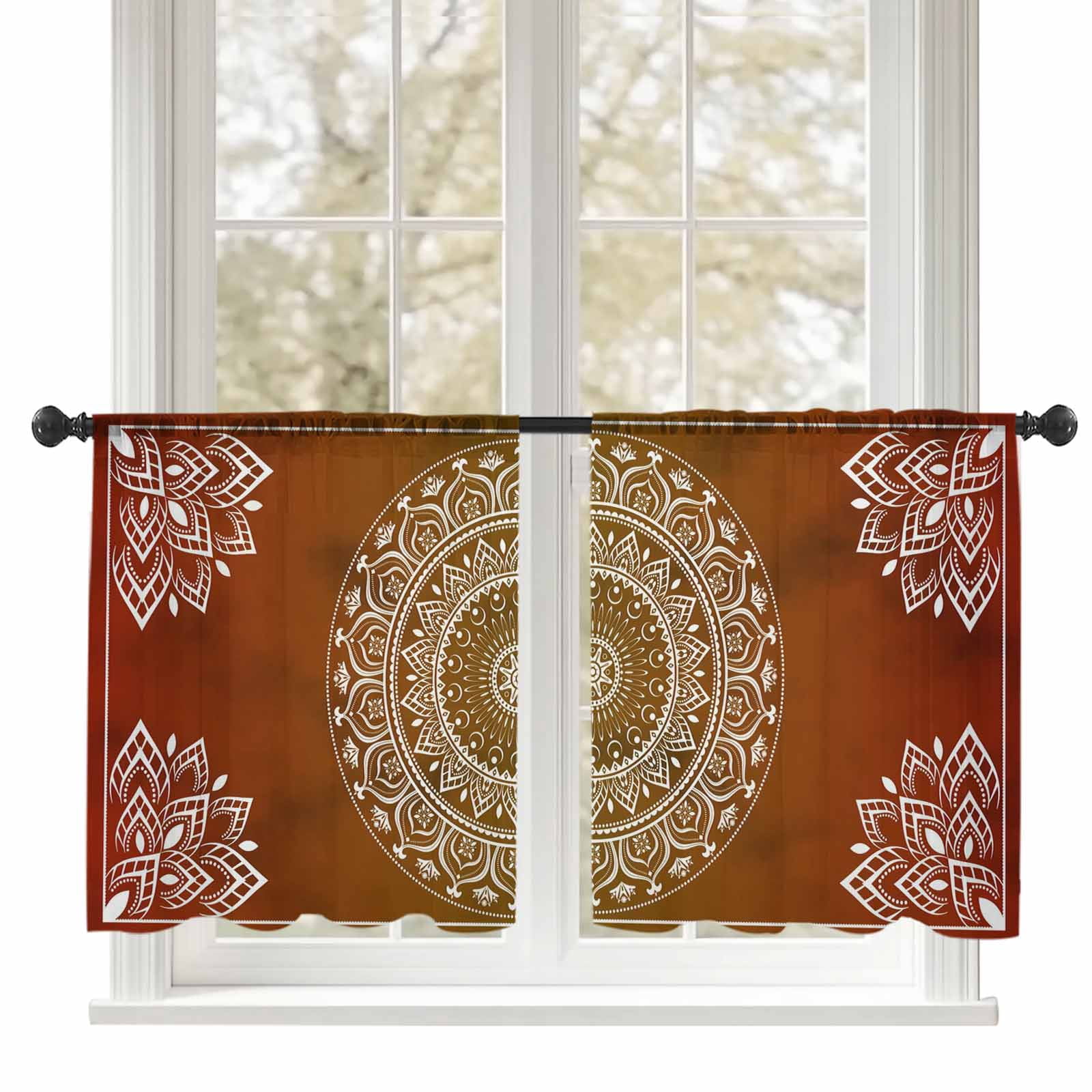 Sheer Curtains 54 inches Long, Red Boho Flower Bohemian Flowers ...