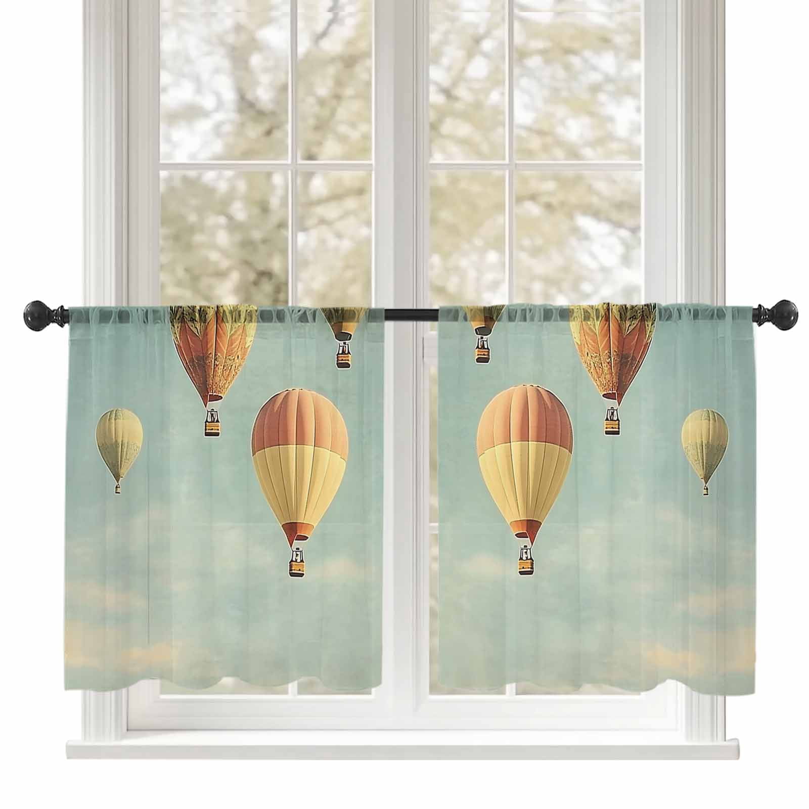 Sheer Curtains 54 inches Long, Retro Hot Air Balloon Sky Clouds Vintage ...