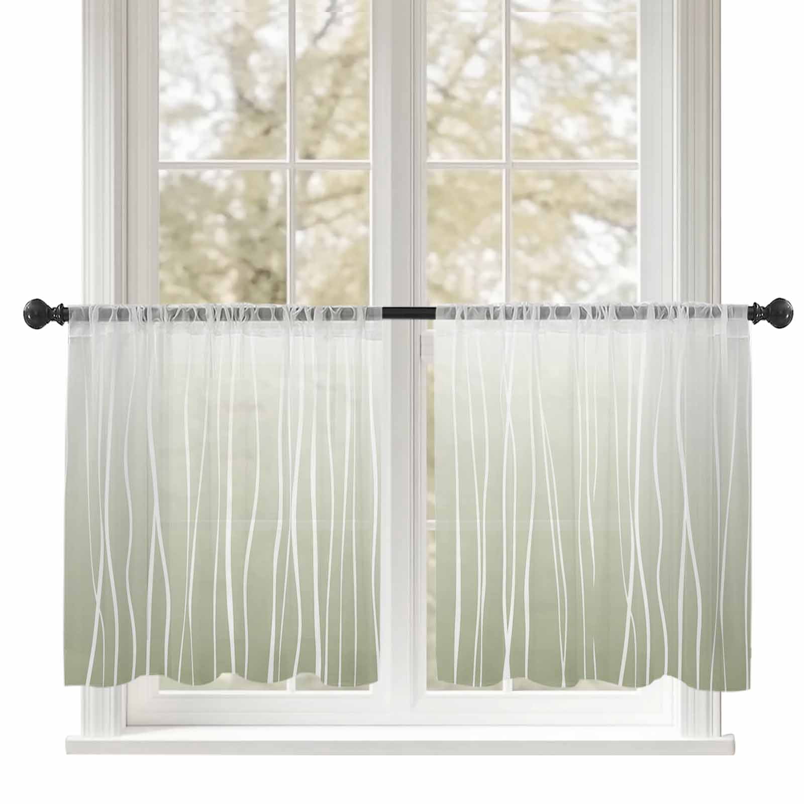 Sheer Curtains 54 inches Long, Sage Green Wave Lines Gradient ...