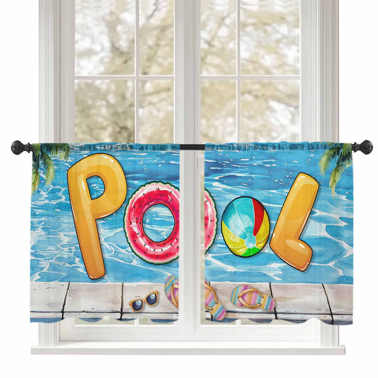 Sheer Curtains 54 inches Long, Summer Pool Swimming Ring Slippers ...