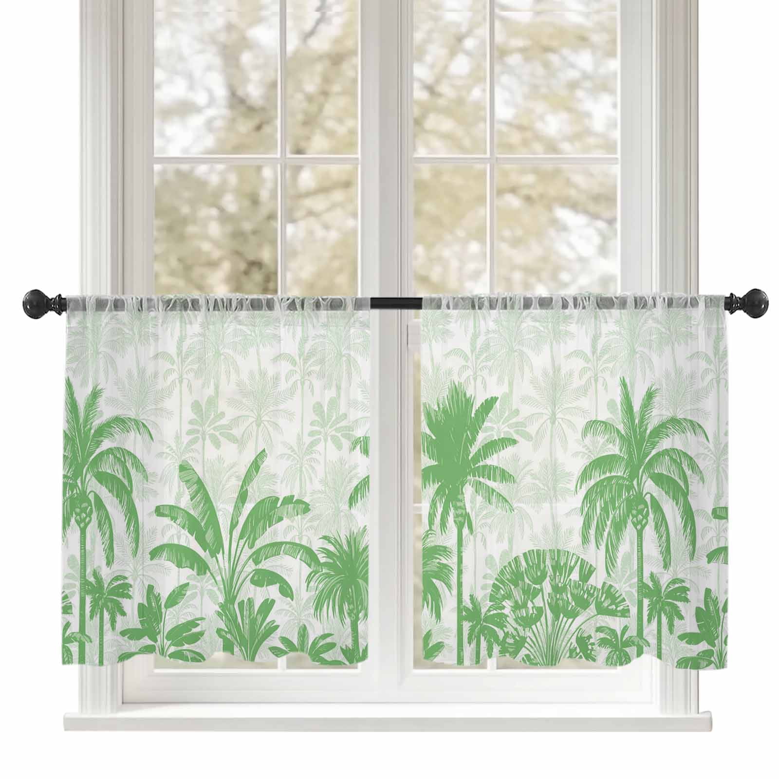 Sheer Curtains 54 inches Long, Summer Tropical Plants Palm Trees Green ...