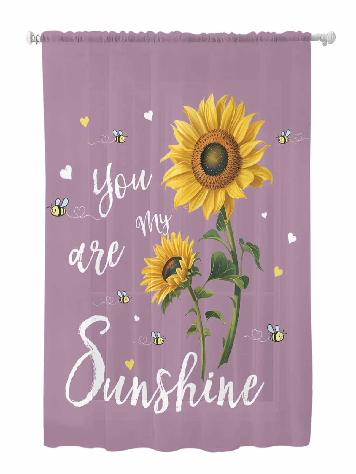 Sheer Curtains 63 Inch Length, Violet Sunshine Sunflower Semi Sheer ...