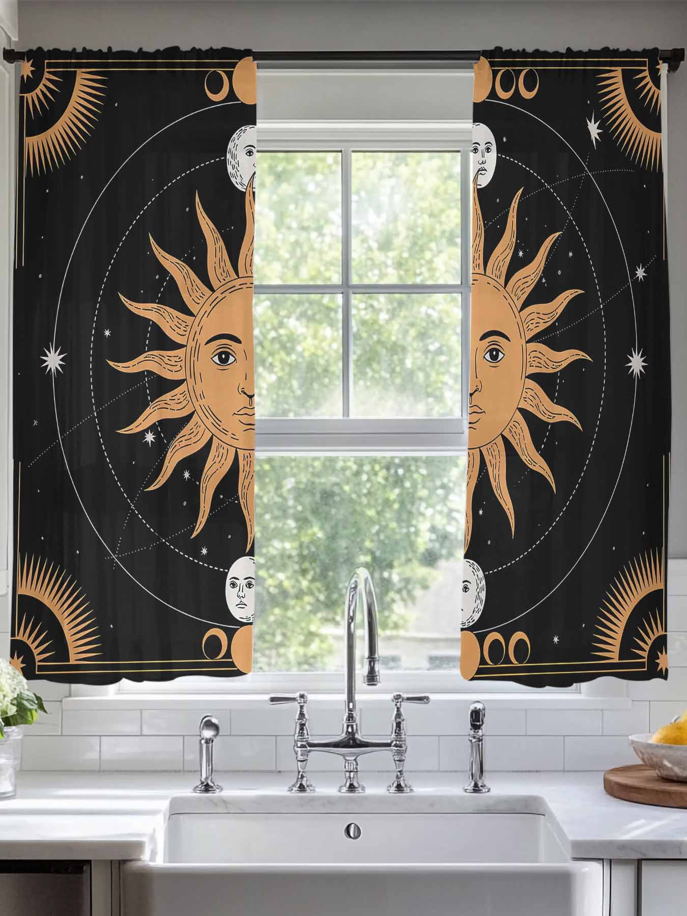 Sheer Curtains 63 Inches Long 2 Panels, Astrology Tarot Bohemian Sun ...