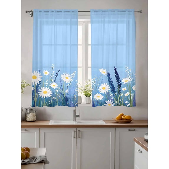 Sheer Curtains 63 Inches Long 2 Panels, Spring Flower White Daisy on ...