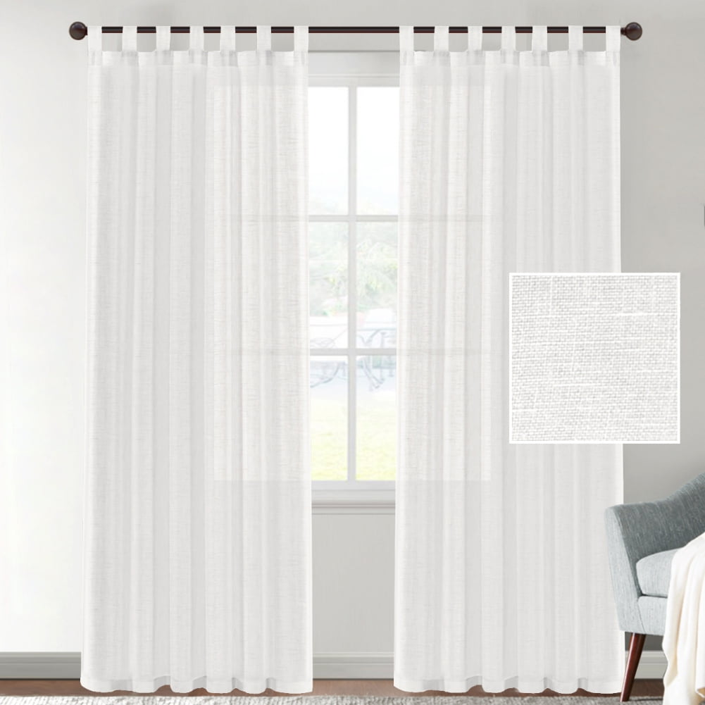 Sheer Curtains 63 Inches Long Set 2 Panels Pair Faux Linen Semi ...