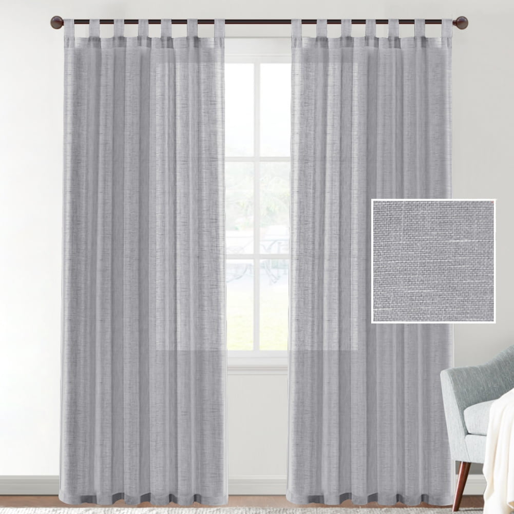 Sheer Curtains 63 Inches Long Set 2 Panels Pair Faux Linen Semi ...