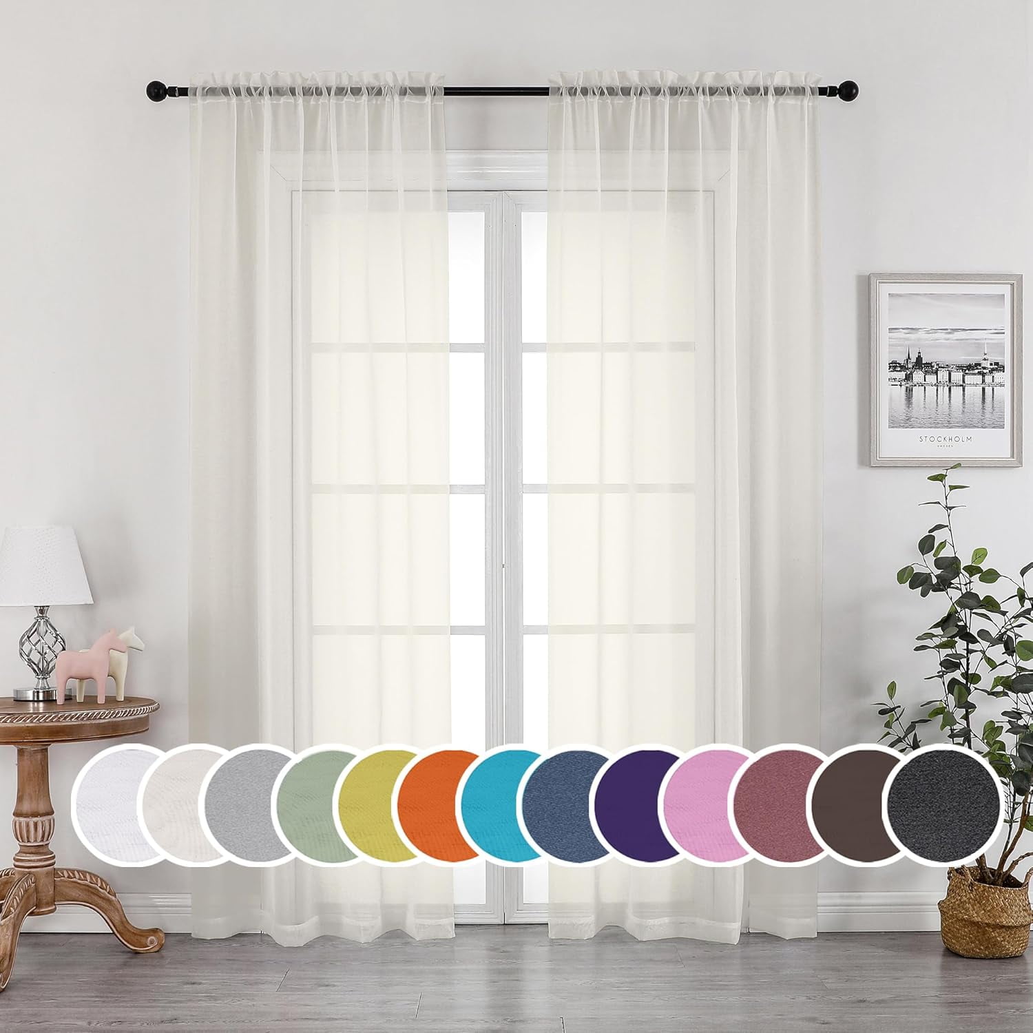 Sheer Curtains 63 inch Length, Ivory Sheer Cutains 2 Panels Set for ...