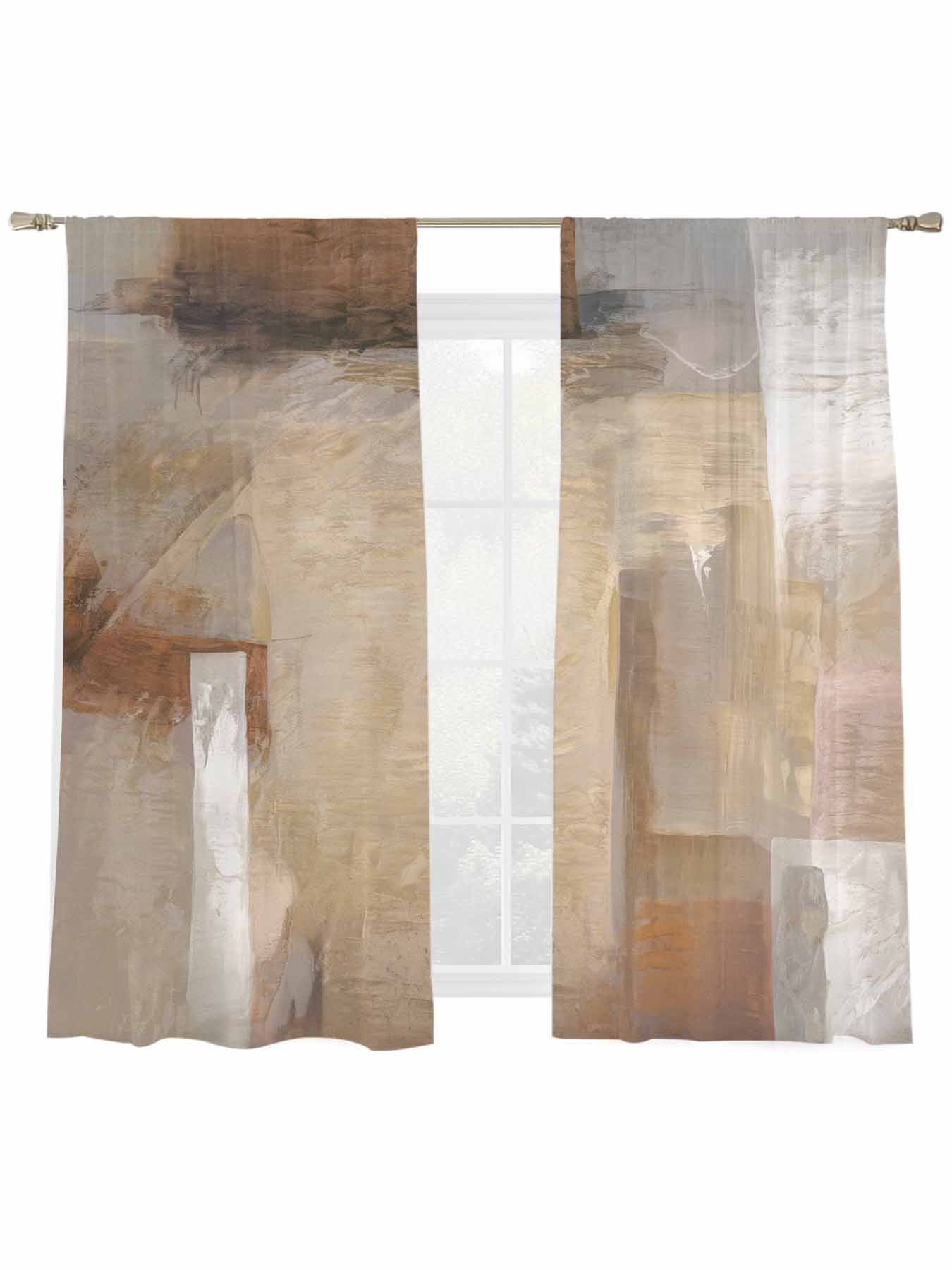 Sheer Curtains 63 inches Long 2 Panels Set Abstract Paint Art Retro ...