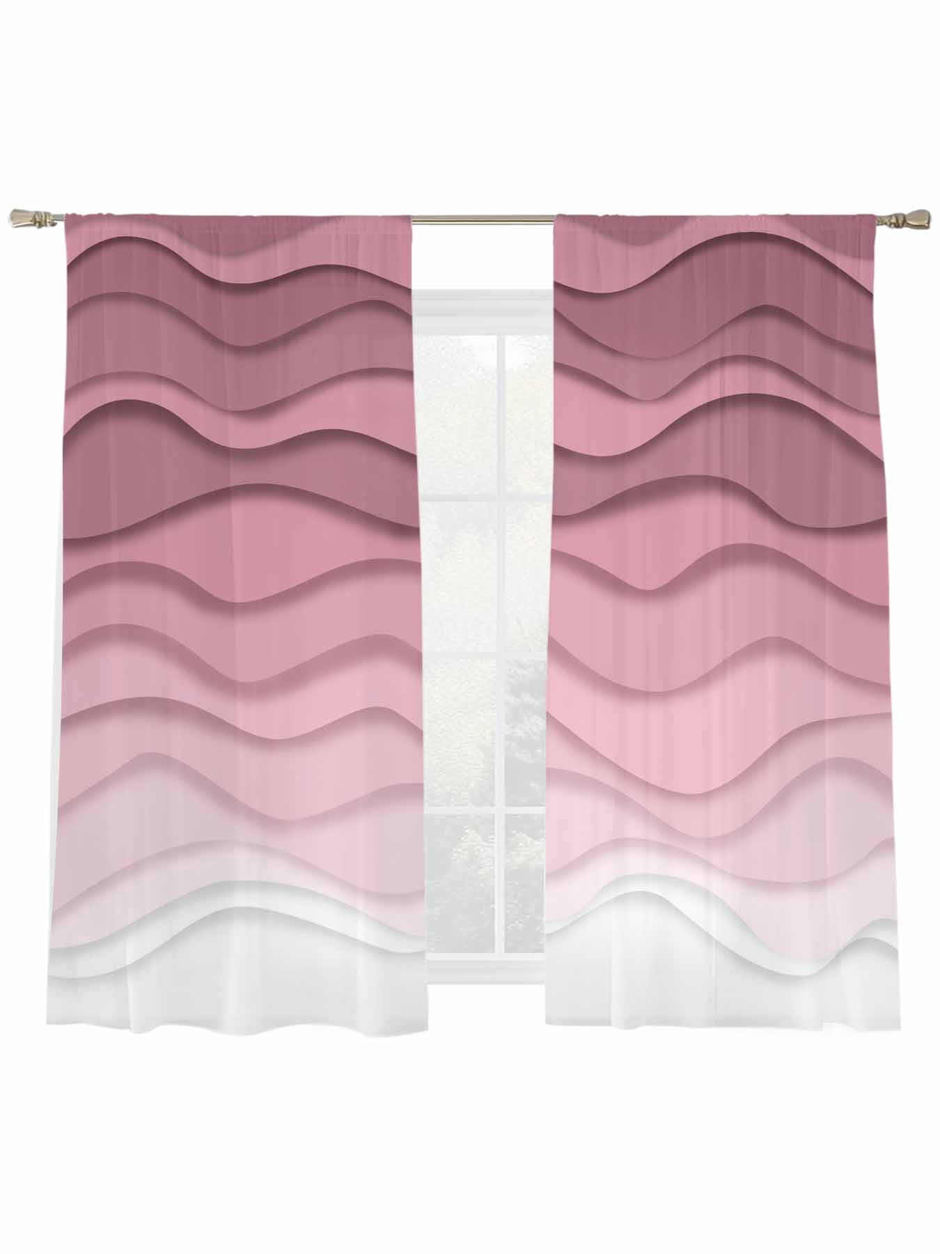 Sheer Curtains 63 inches Long 2 Panels Set Abstract Pink Gradient Ocean ...