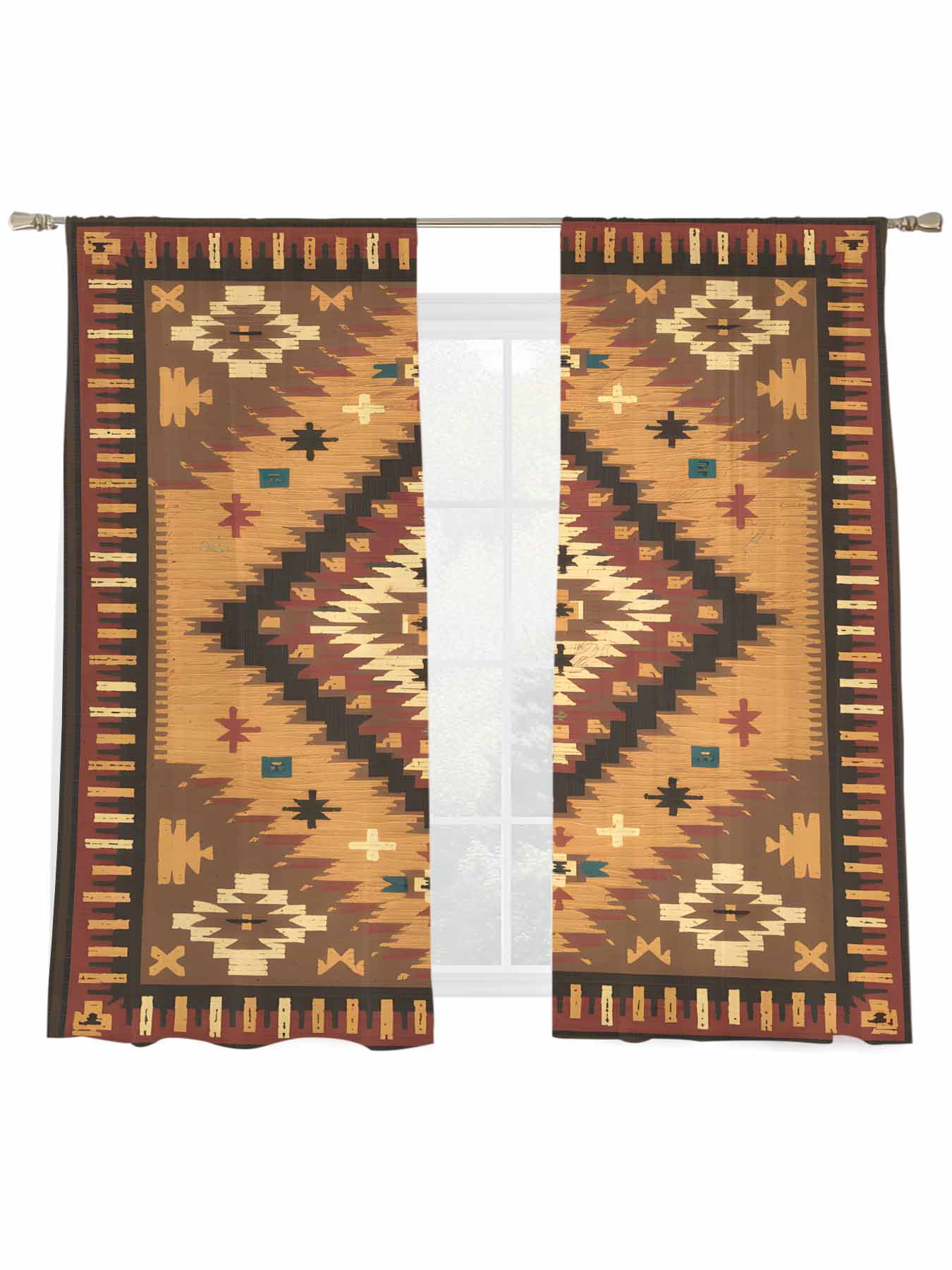 Sheer Curtains 63 inches Long 2 Panels Set Brown Bohemia Turkish ...
