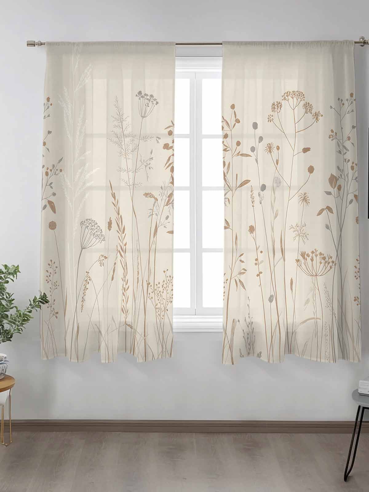 Sheer Curtains 63 inches Long 2 Panels Set Fall Wildflowers Flowers ...