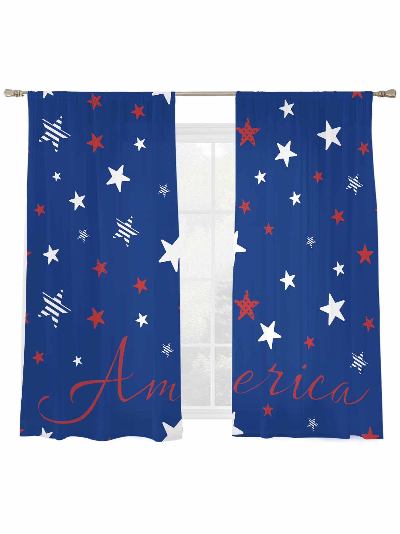Sheer Curtains 63 inches Long 2 Panels Set Independence Day Blue White ...