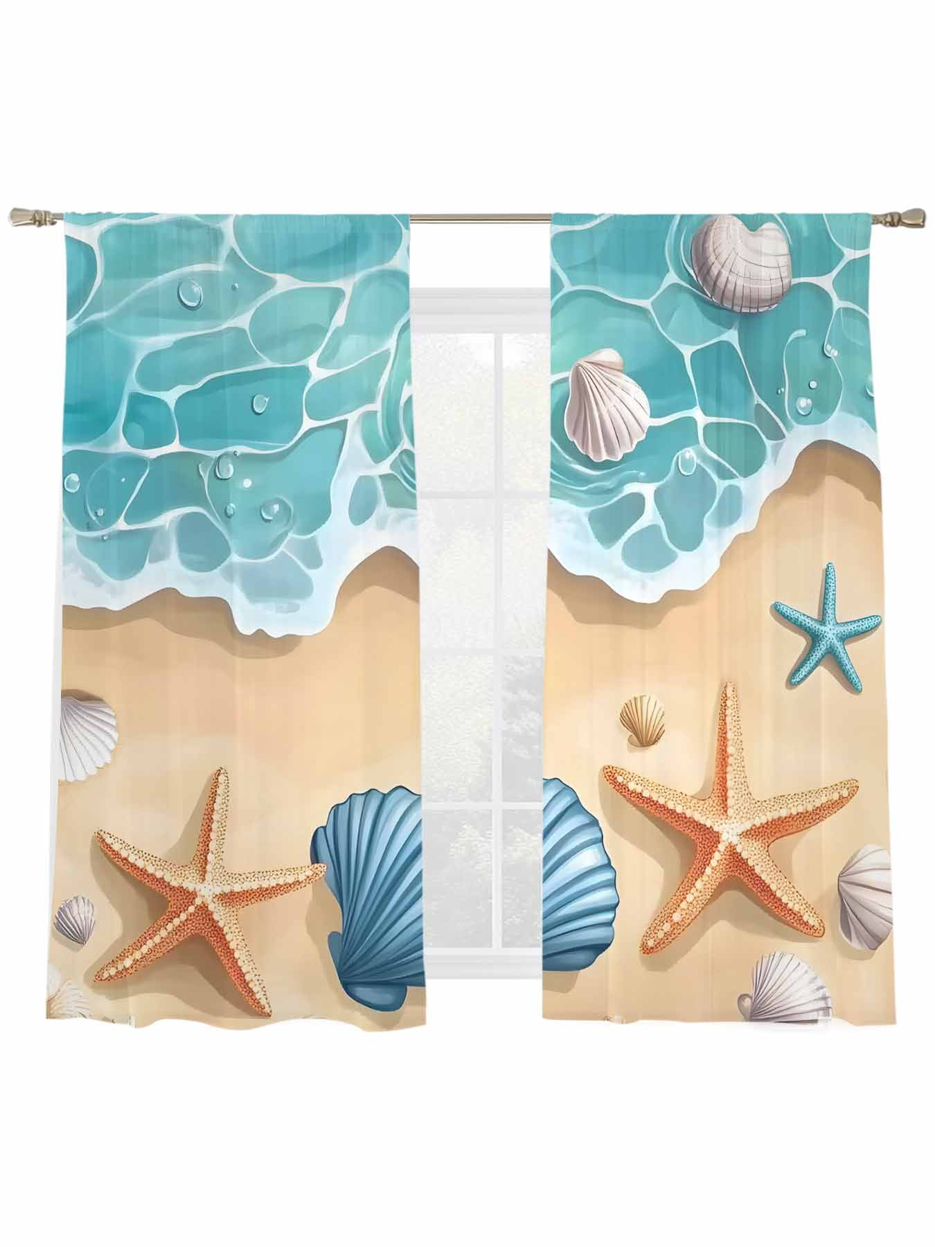 Sheer Curtains 63 inches Long 2 Panels Set Teal Beach Water Ripped ...