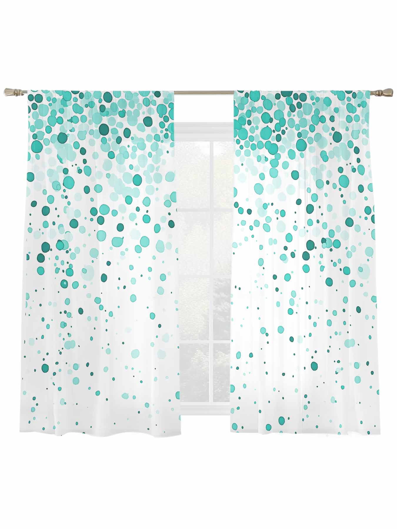 Sheer Curtains 63 inches Long 2 Panels Set Teal Polka Dot Watercolor ...