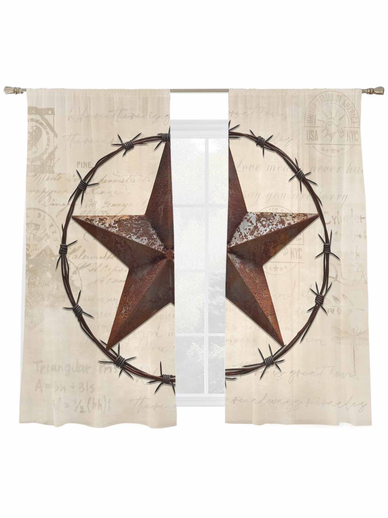 Sheer Curtains 63 inches Long 2 Panels Set Texas Star Country Star ...