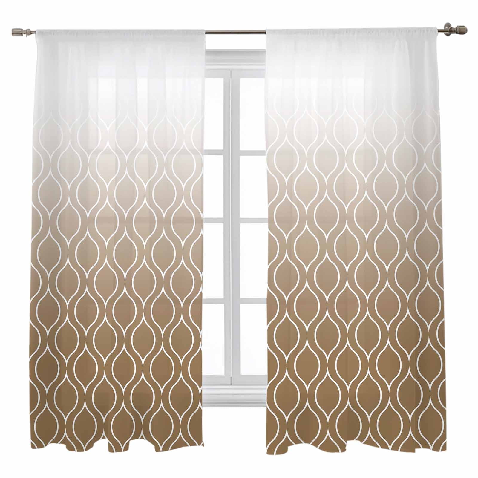 Sheer Curtains 63 inches Long, Abstract Art Classic Brown Line Gradient ...