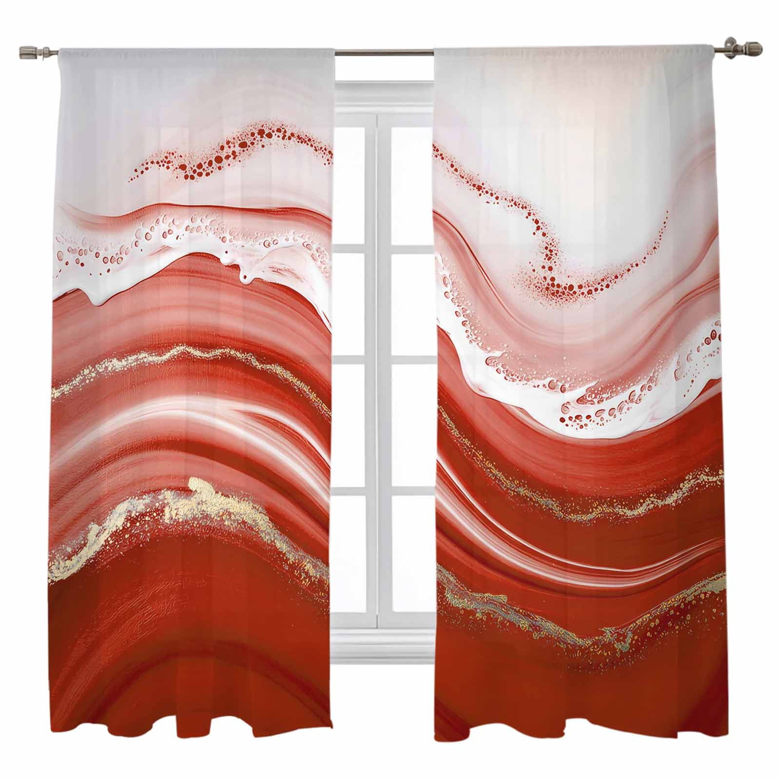Sheer Curtains 63 inches Long, Abstract Fluid Art Vintage Red Gradient ...