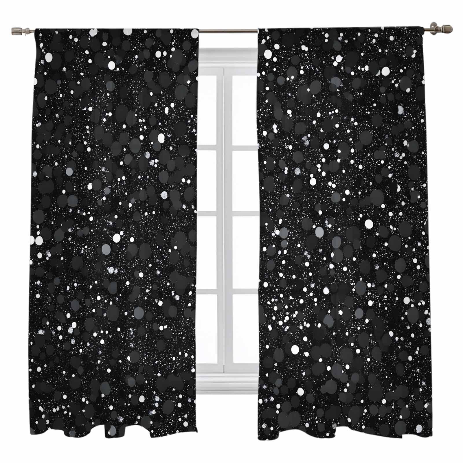 Sheer Curtains 63 inches Long, Abstract Marble Black Texture Sequins ...