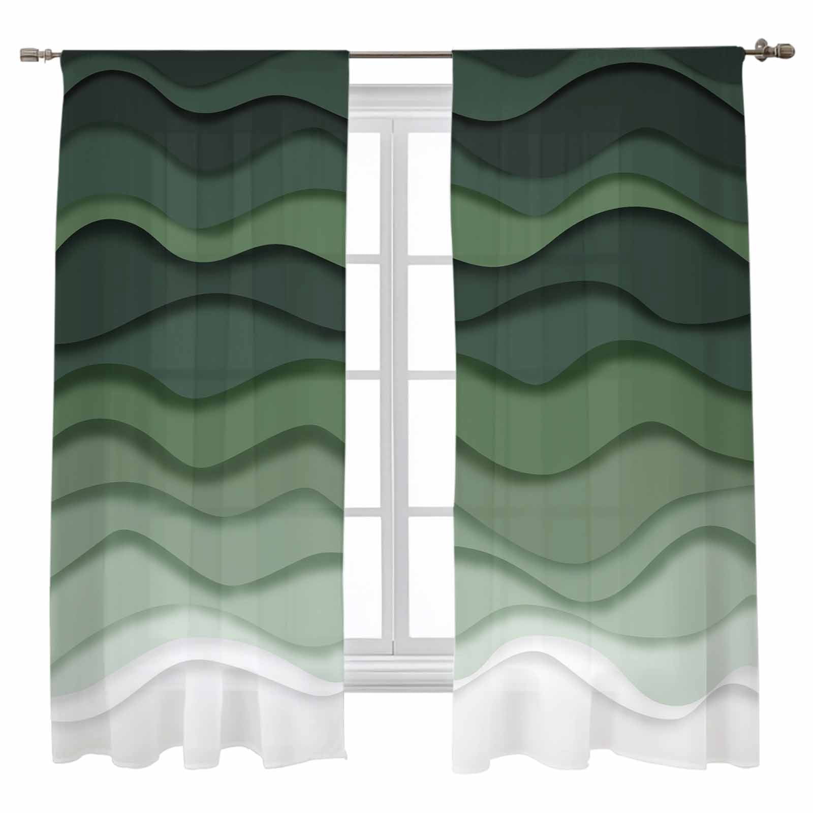 Sheer Curtains 63 inches Long, Abstract Sage Green Gradient Ocean Waves ...