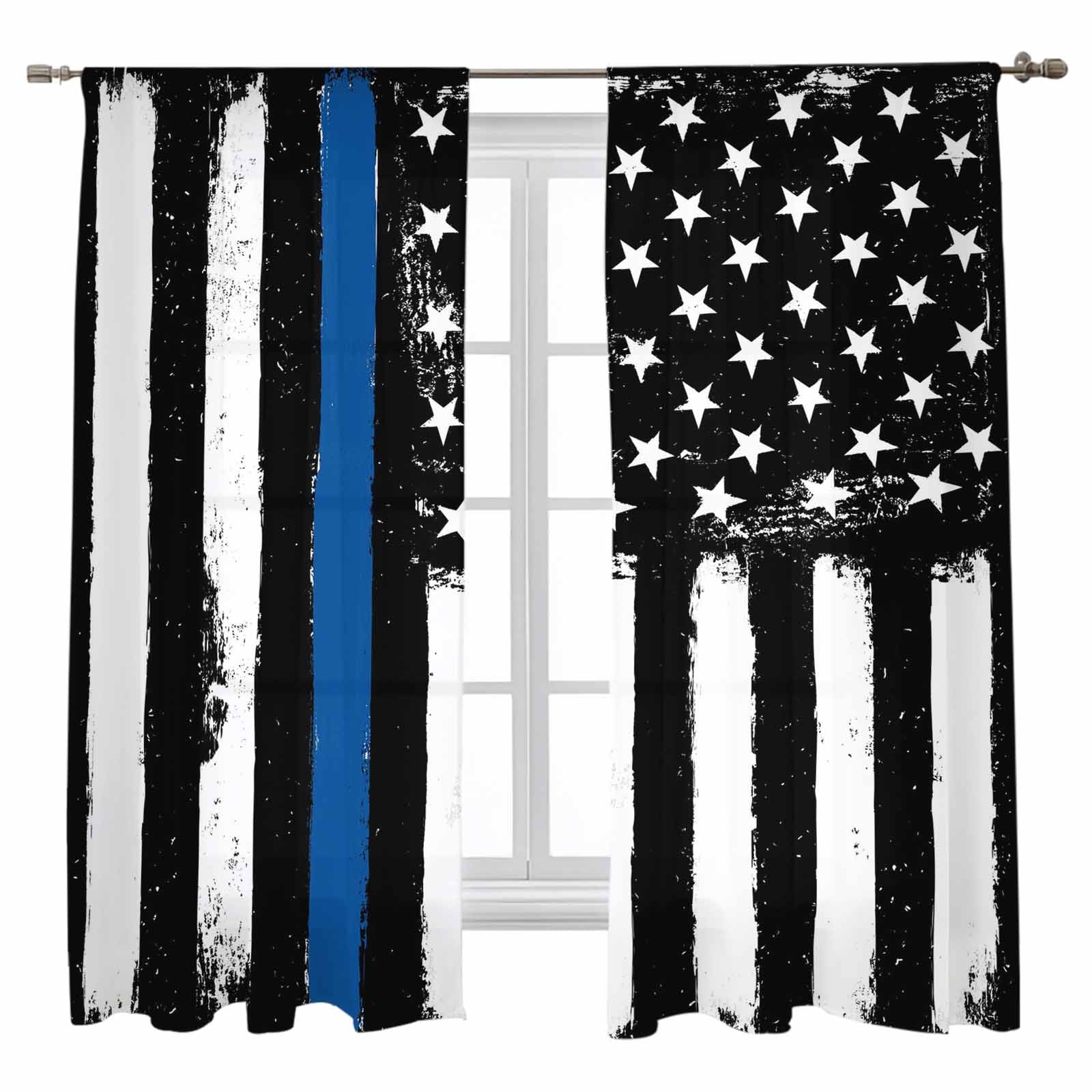 Sheer Curtains 63 inches Long, American Flag Black Flag Pentagram ...