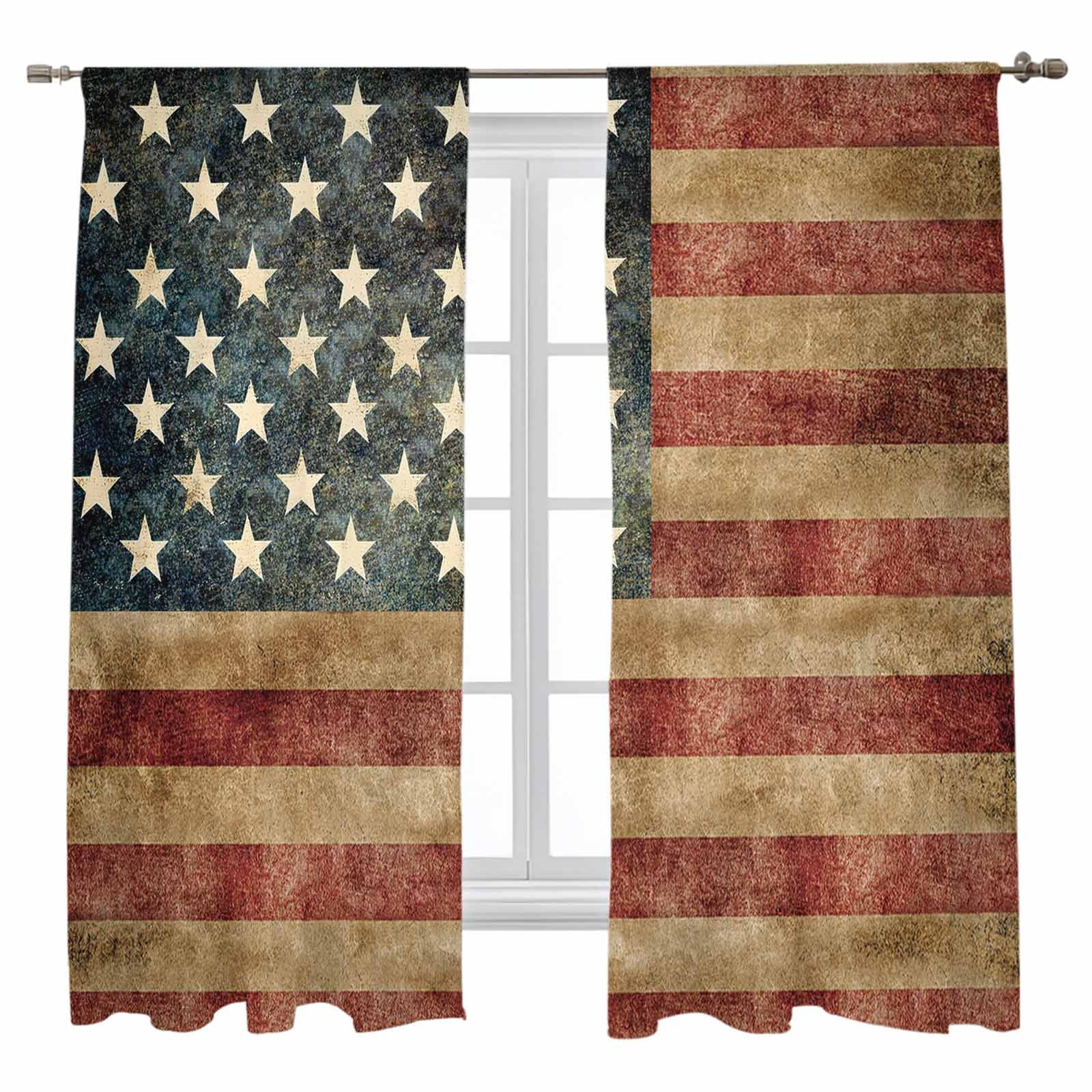 Sheer Curtains 63 inches Long, American Flag Vintage Flag Pentagram Red ...