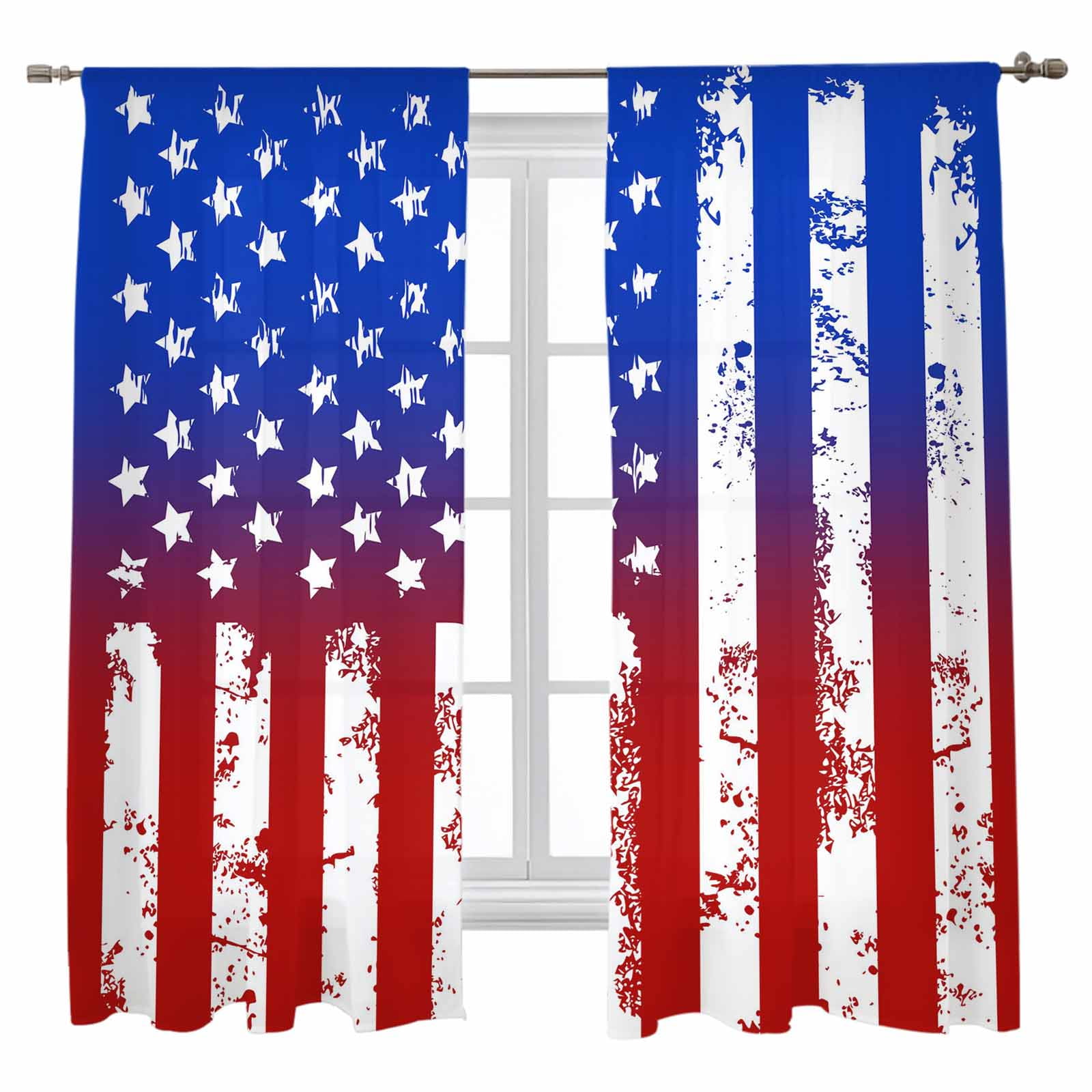 Sheer Curtains 63 inches Long, American Flag Vintage Stripes Retro ...