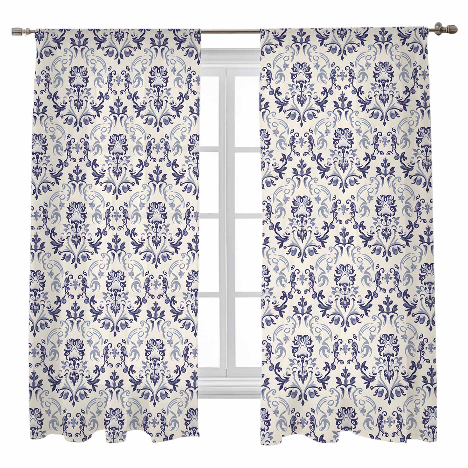 Sheer Curtains 63 inches Long, Baroque Pattern Purple Vintage Abstract ...