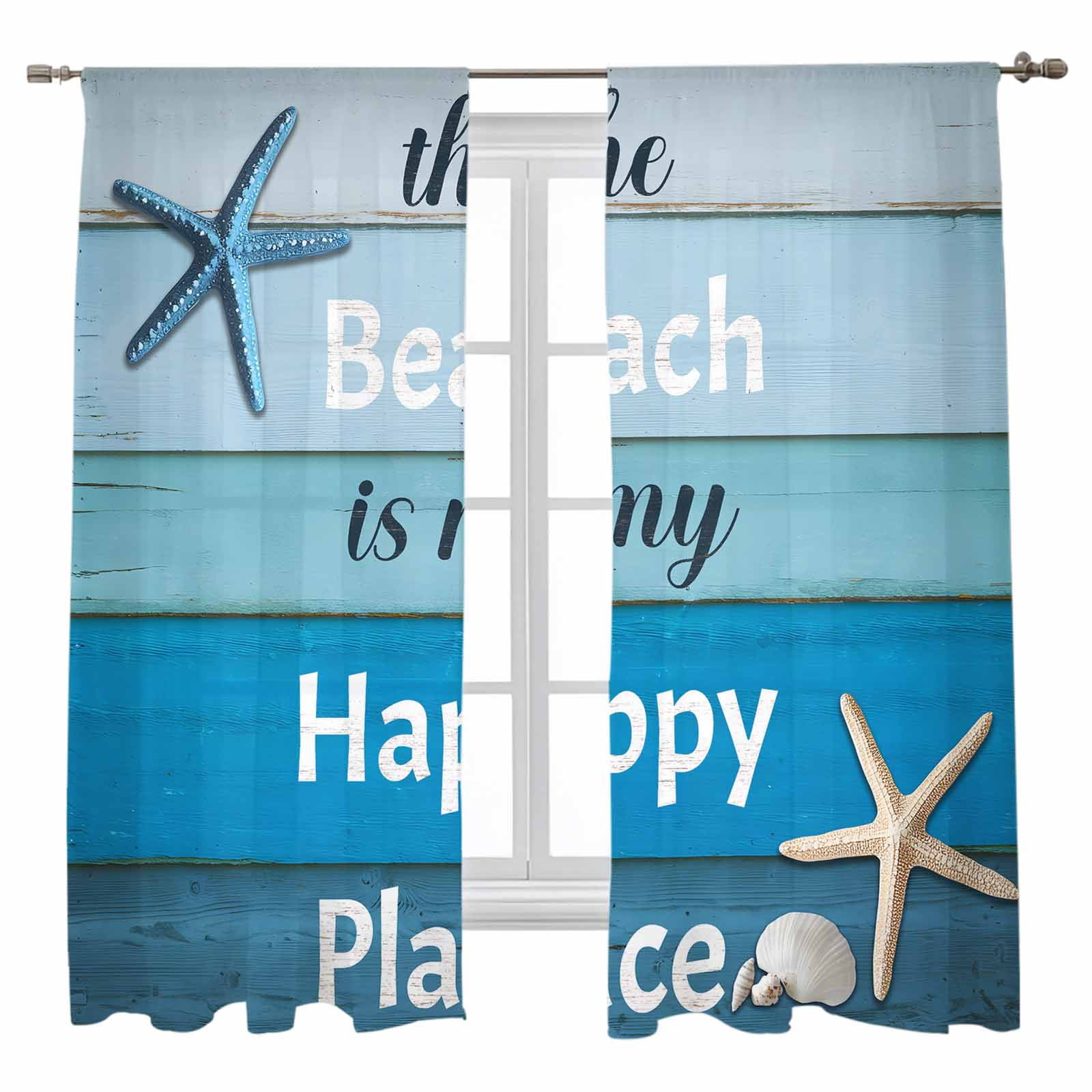 Sheer Curtains 63 inches Long, Beach Themed The Beach Is My Happy Place ...