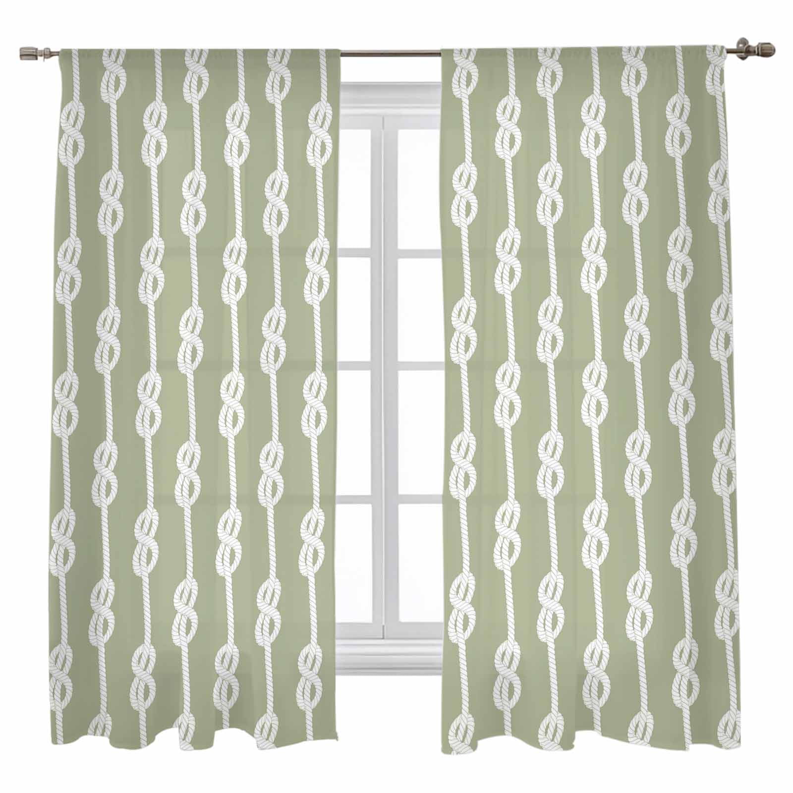 Sheer Curtains 63 inches Long, Decoration Art Vintage Sage Green Knot ...