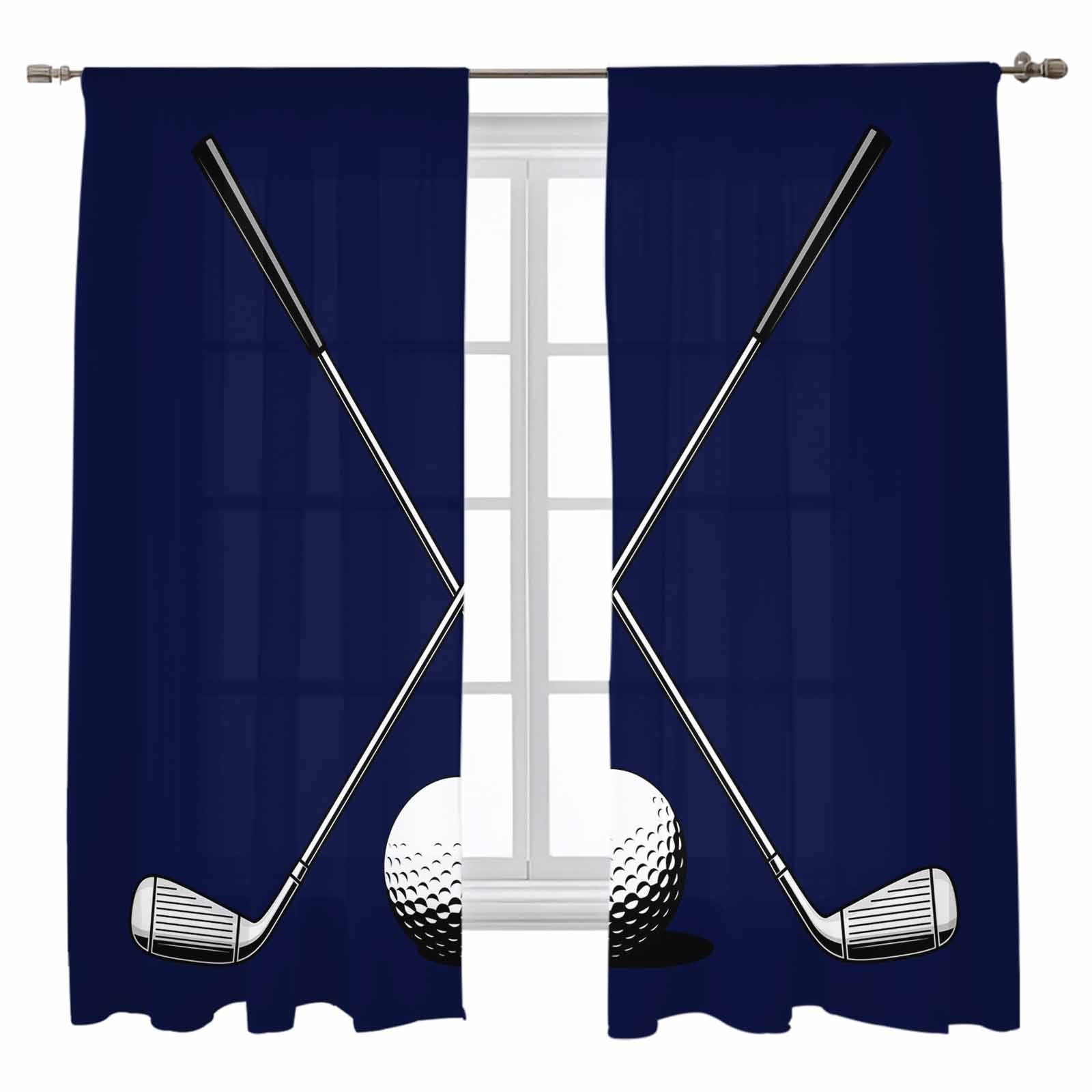 Sheer Curtains 63 inches Long, Golf Clubs Golf Bal Classic Sport Dark ...