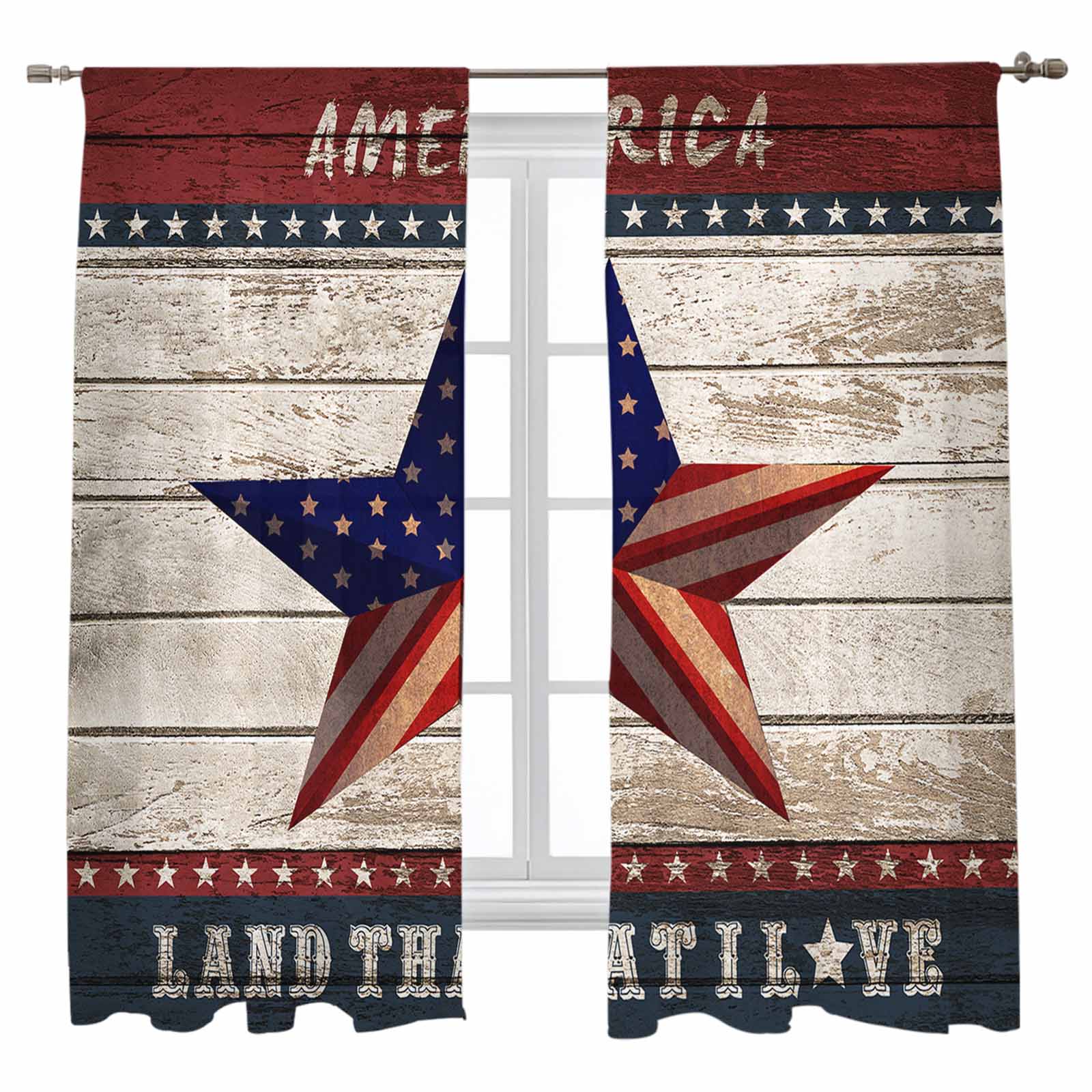 Sheer Curtains 63 inches Long, Independence Day American Flag Pentagram ...