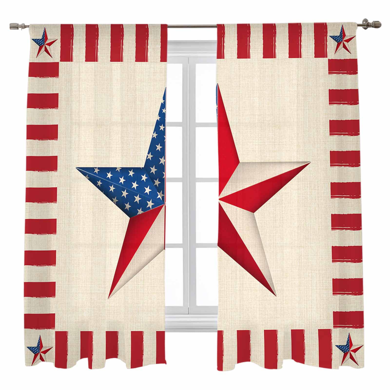 Sheer Curtains 63 inches Long, Independence Day Farmhouse American Flag ...